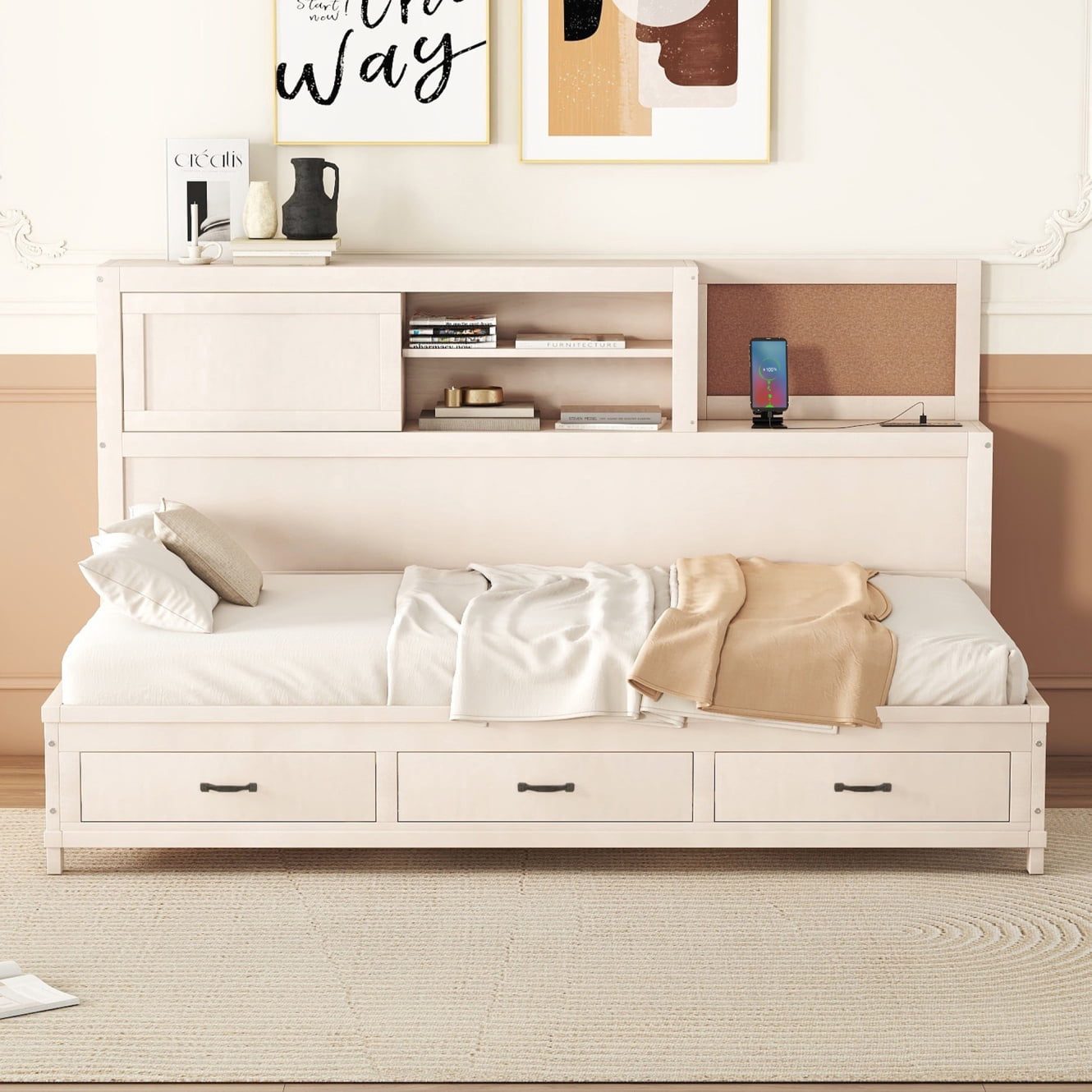 Twin Size Bed with a Set of Sockets and USB Ports, Daybed with 3 ...