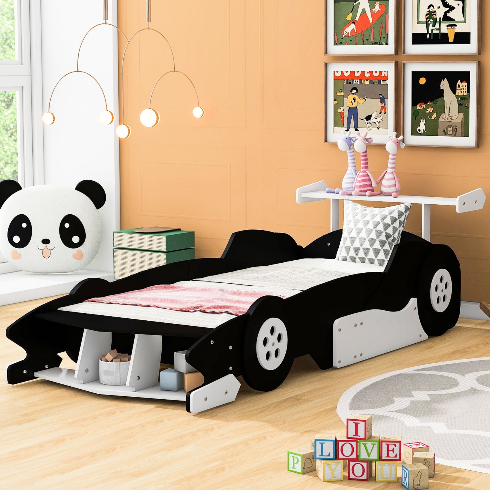 Twin Size Black Race Car Bed with Easy Assembly / Convenient for ...