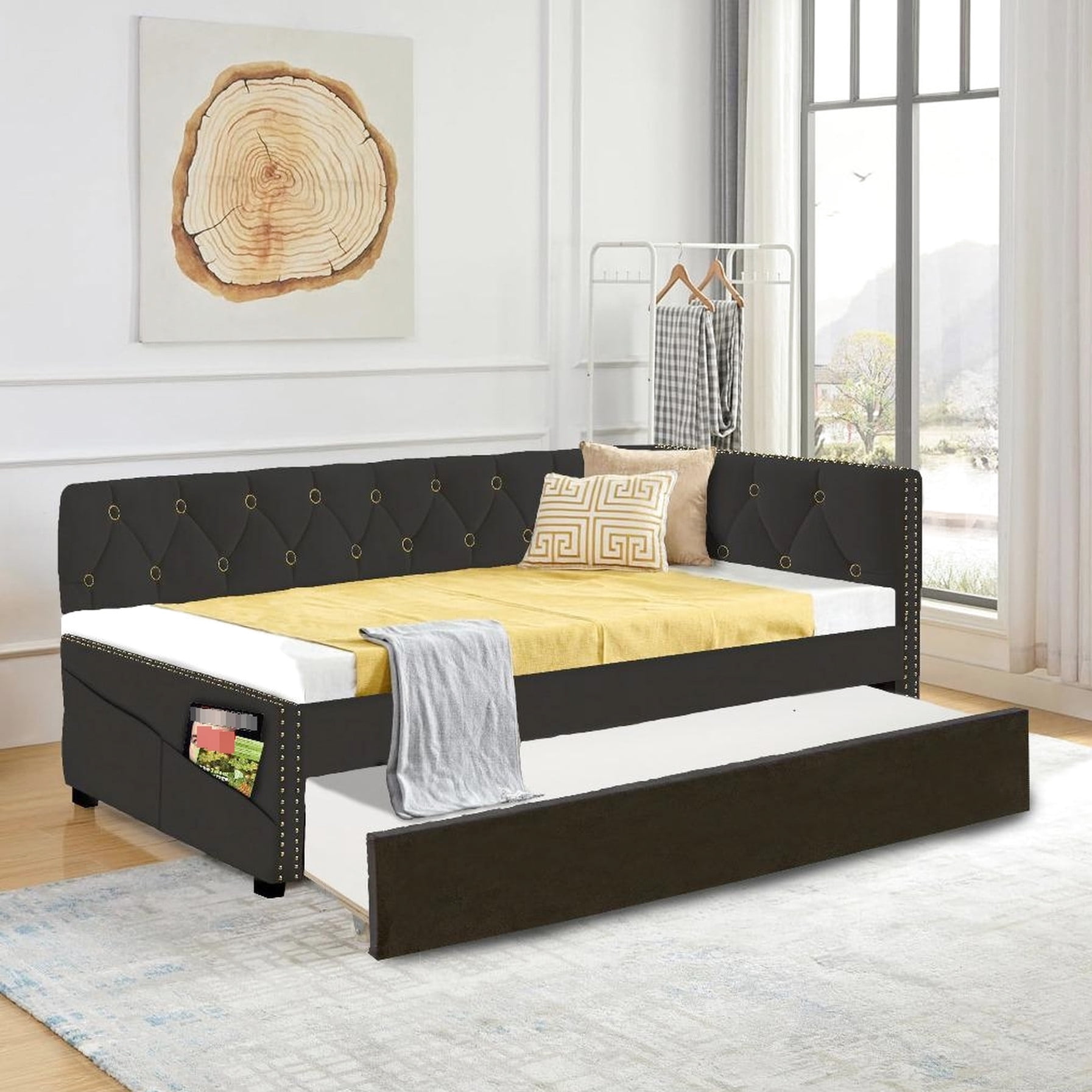 Twin Size Black - Sturdy Wooden Slats, Removable Trundle - Small Living ...