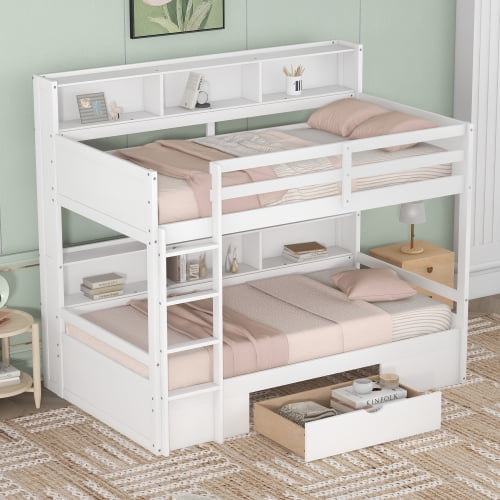 Twin Size Bunk Bed with Storage Drawer,Wood Bed Frame with Built-in ...