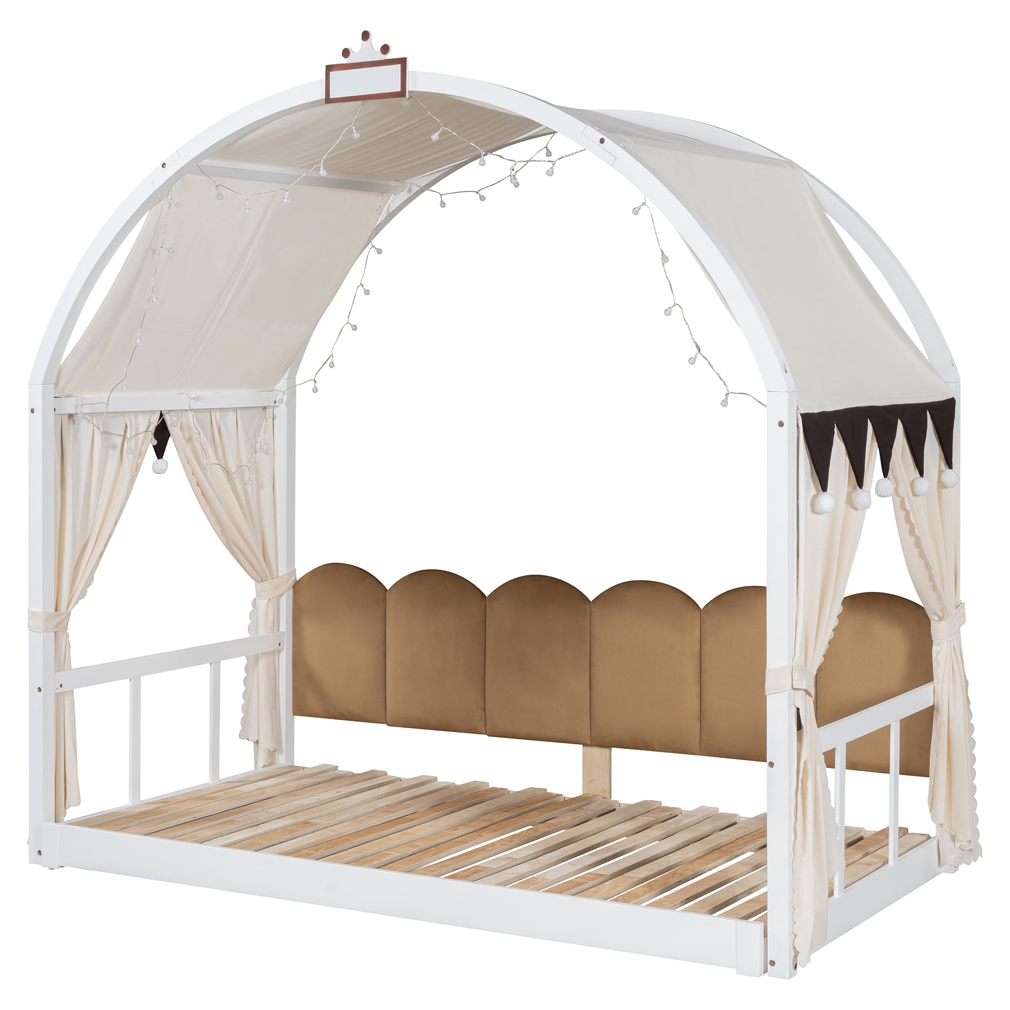 Twin Size Canopy Bed With Trundle And Light Strip, Wooden Platform Bed ...