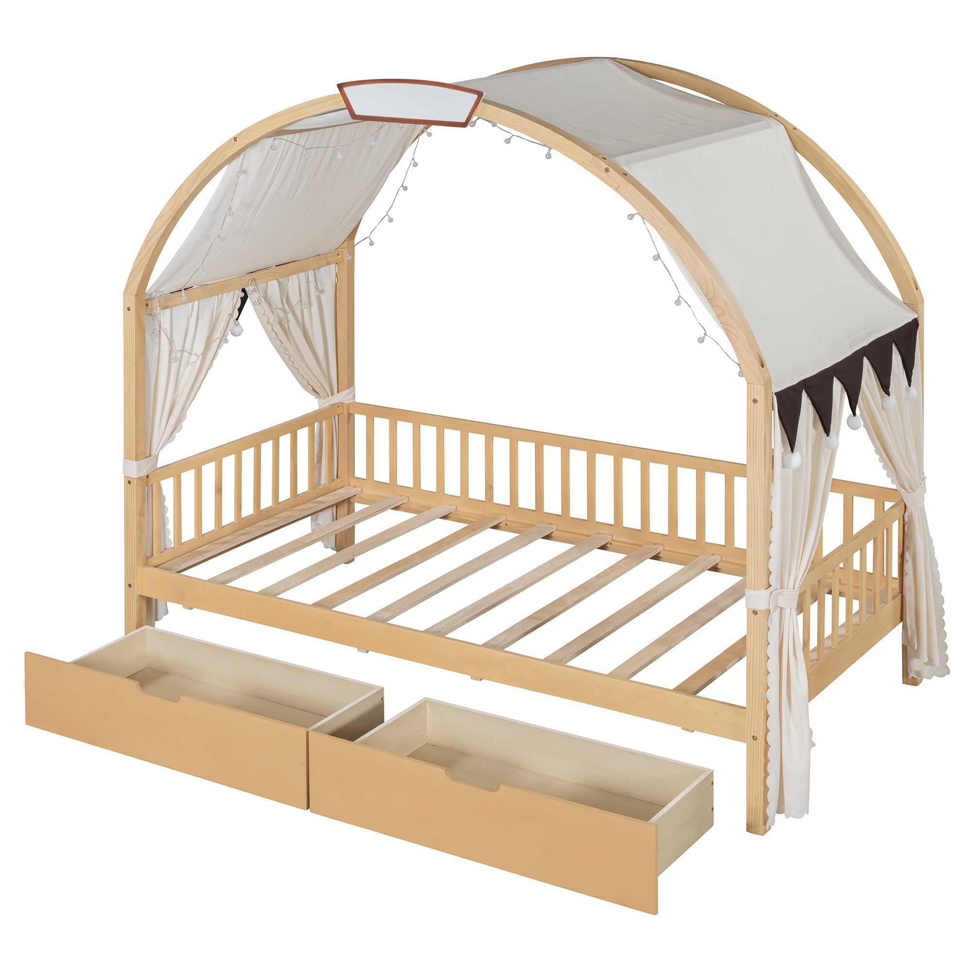 Twin Size Canopy Bed, Wood Platform Bed With Arched Roof, Twin Bed ...