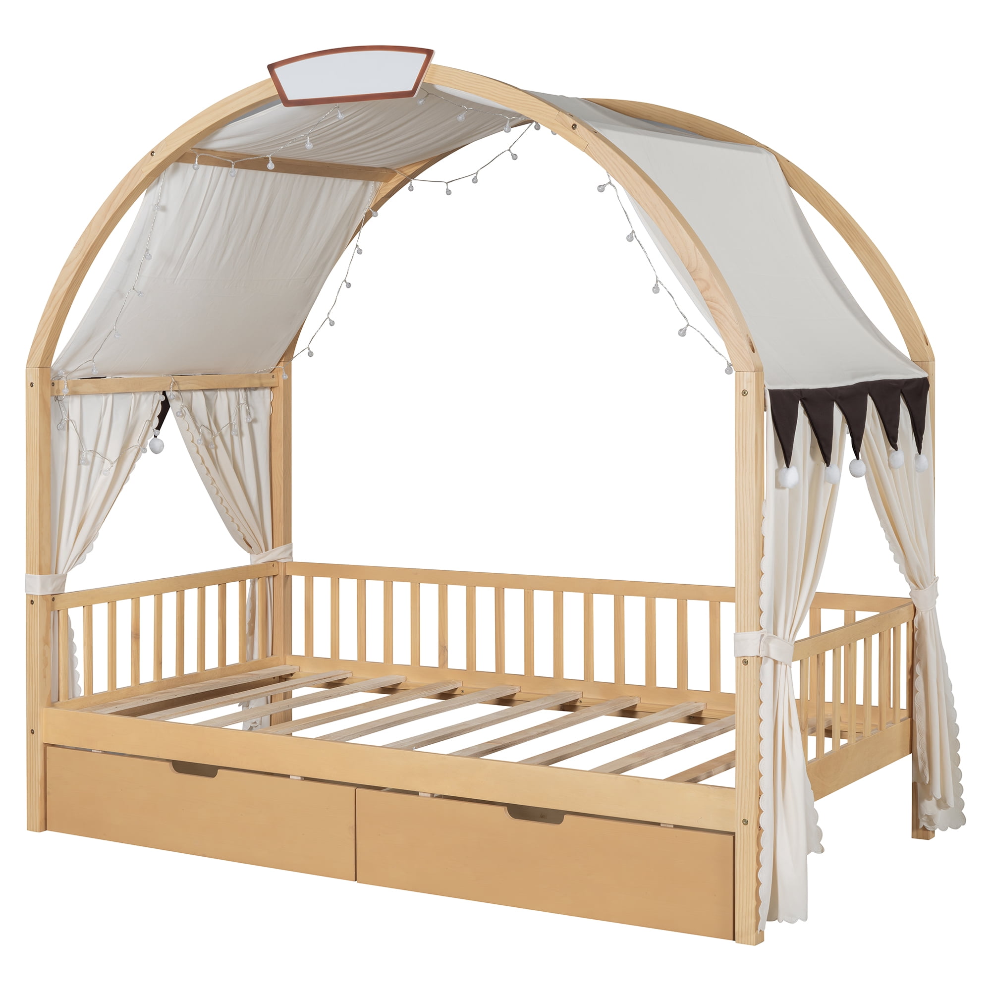 Twin Size Canopy Bed, Wood Platform Bed With Arched Roof, Twin Bed ...