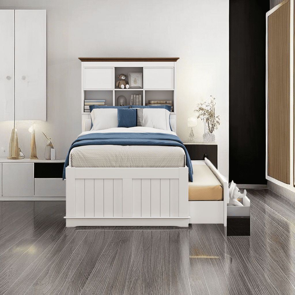 Twin Size Captain Platform Bed with Trundle and 3 Spacious Under Beds ...