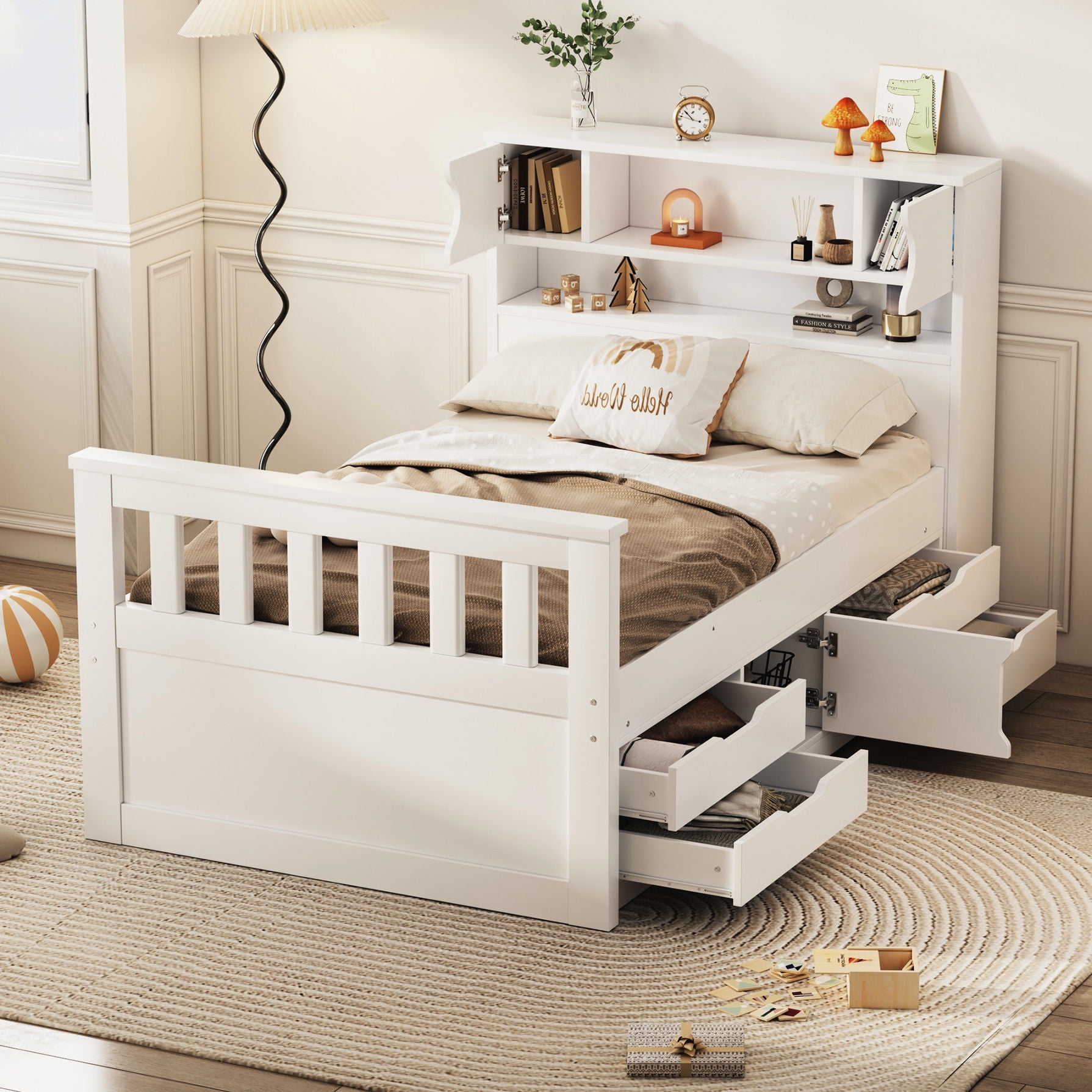 Twin Size Captain's Bed - Quick Assembly & Under-bed Storage - Bedroom ...