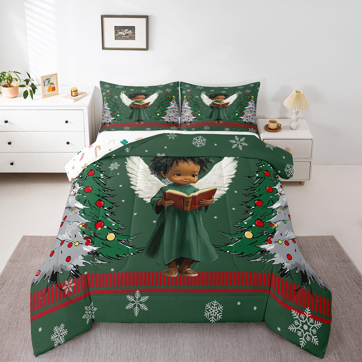 Twin Size Christmas Decorations Comforter Set Religious Angel Bedding ...