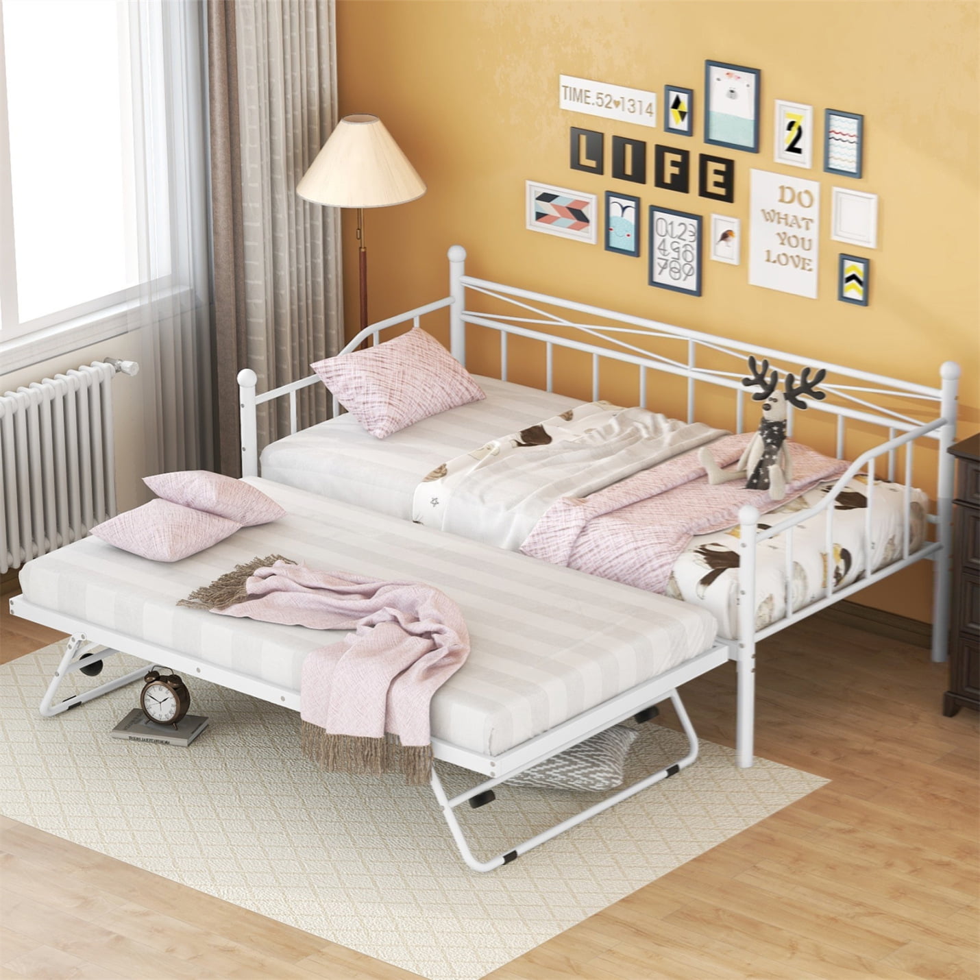 Twin Size Day Bed with Twin Size Adjustable Trundle, Twin Size Metal ...