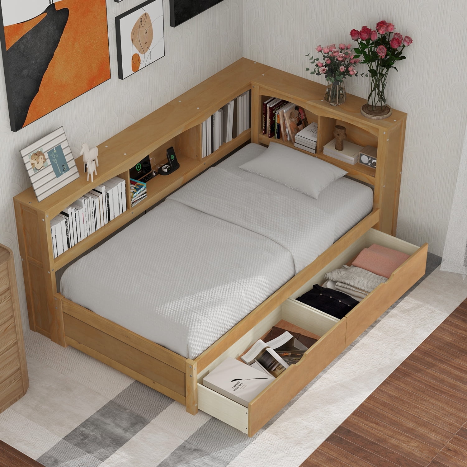 Twin Size Daybed with 2 Storage Drawers, Heavy Duty Solid Wood Sofa Bed ...