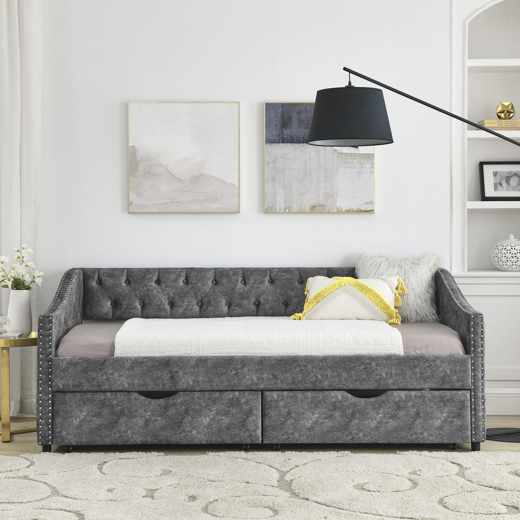 Twin Size Daybed with 2 Storage Drawers, Modern Wood Sofa Bed Frame ...