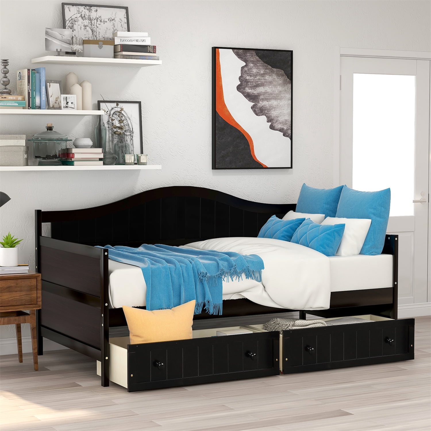 Twin Size Daybed with 2 Storage Drawers, Wooden Sofa Couch Bed with ...