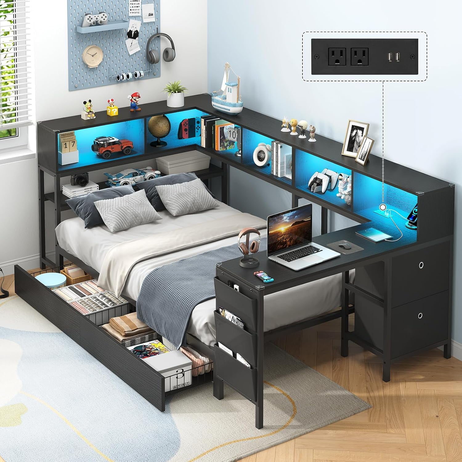 Twin Size Daybed with Drawers and Bookcase Storage,Corner Bed Frame ...