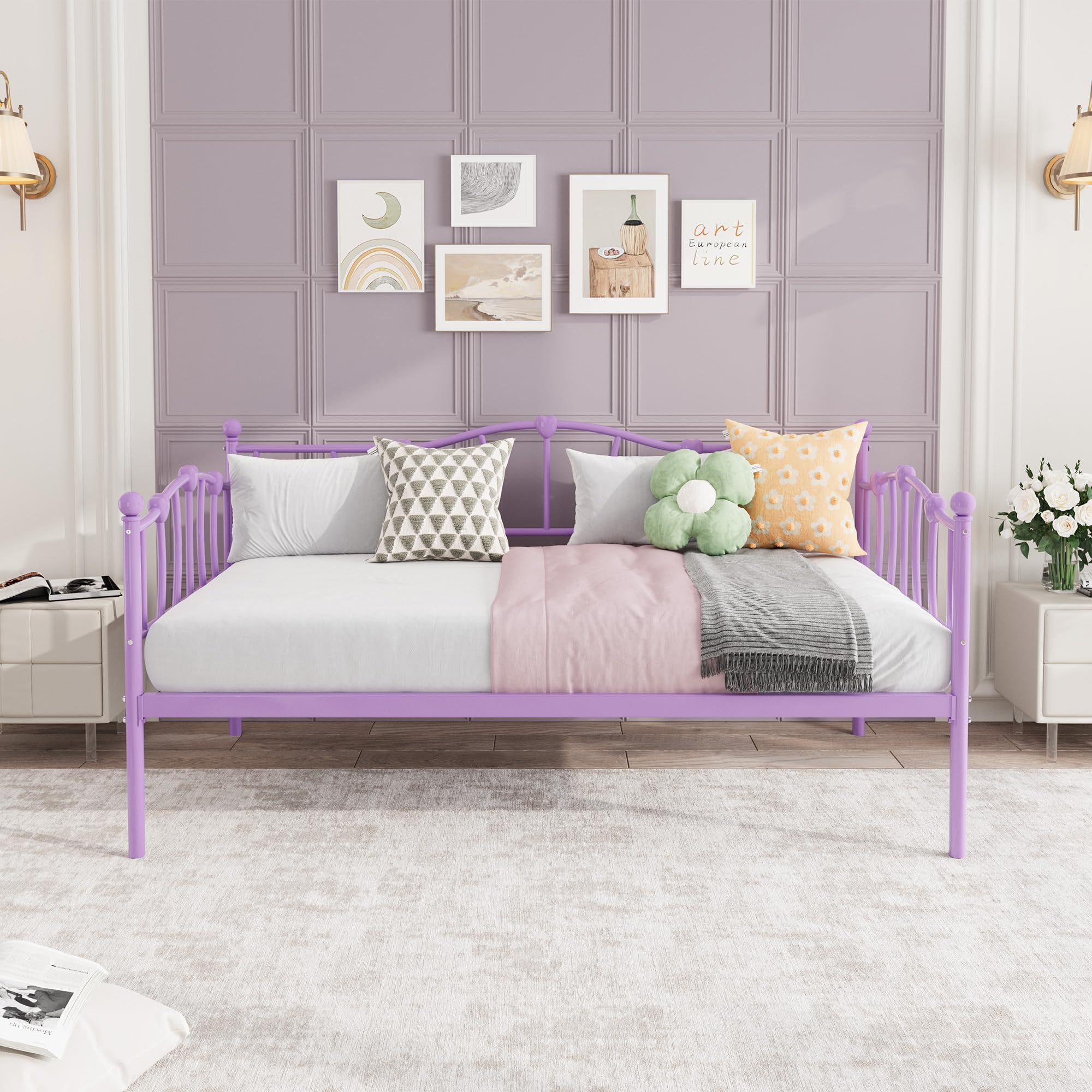 Twin Size Daybed Frame, Metal Platform Sofa Bed with Stylish Headboard ...