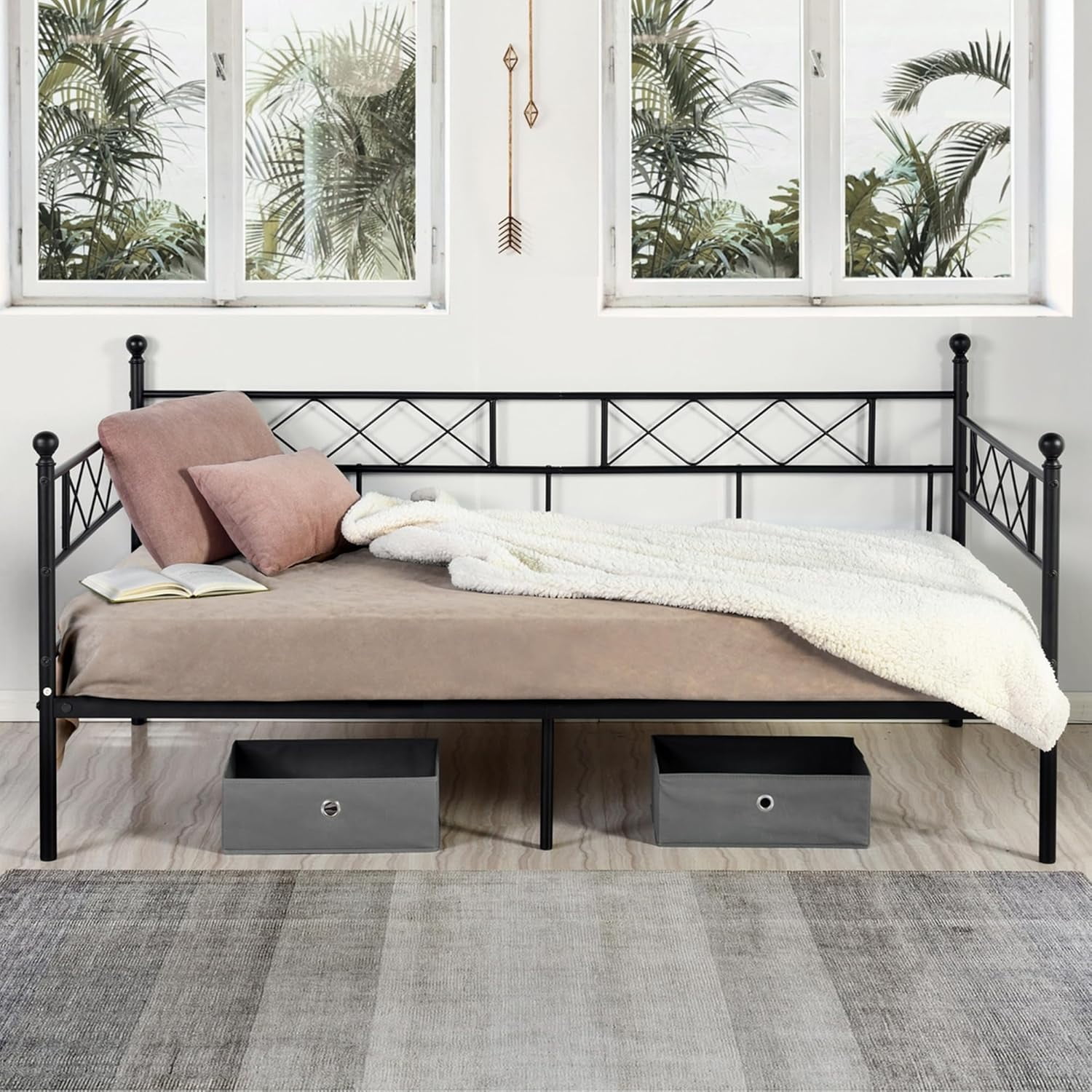 Twin Size Daybed Frame, No Box Spring Needed Day Bed Fram, Twin Bed Frames Metal Sofa Bed for ...