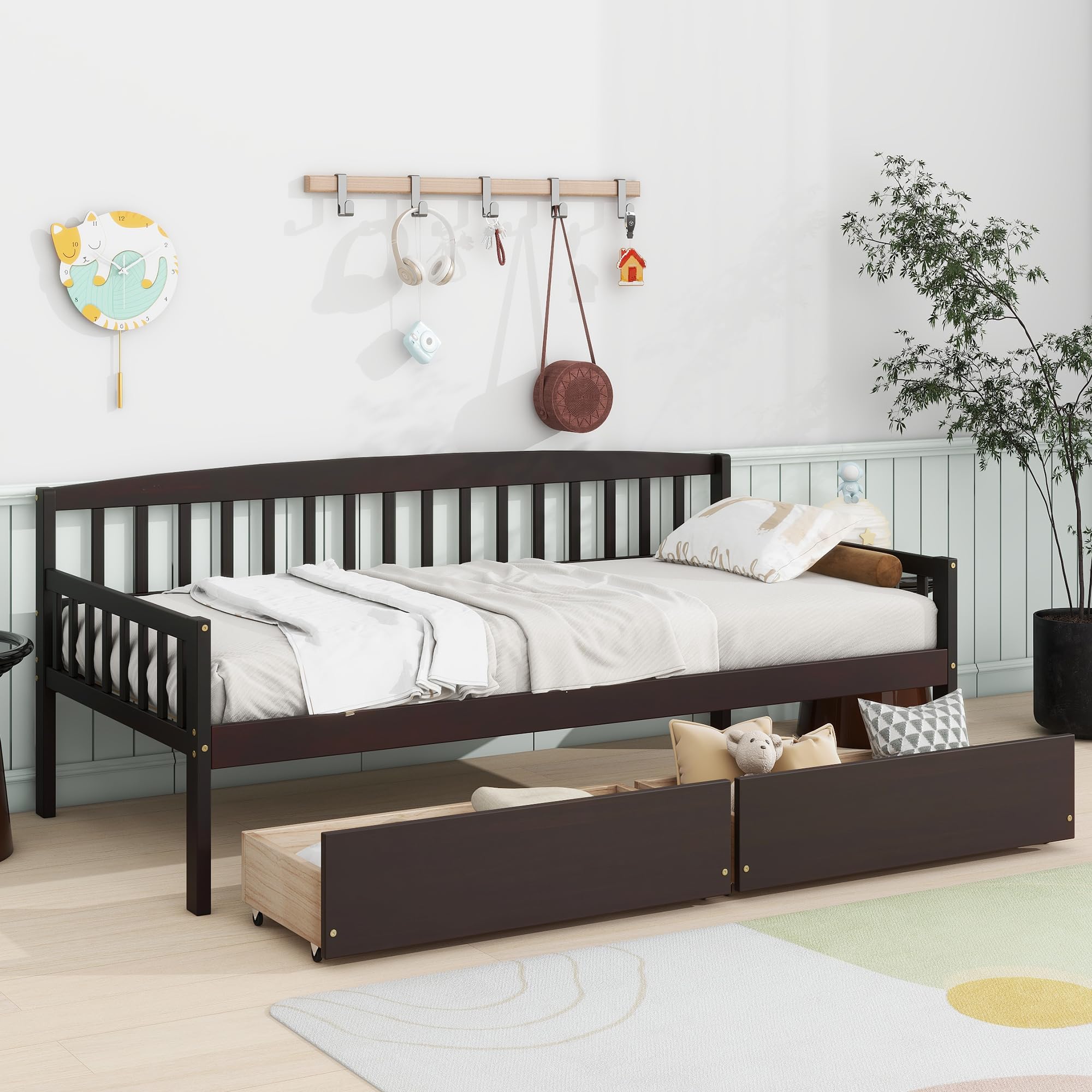 Twin Size Daybed Frame with Storage Drawers,Wood Day Bed Frame Twin ...