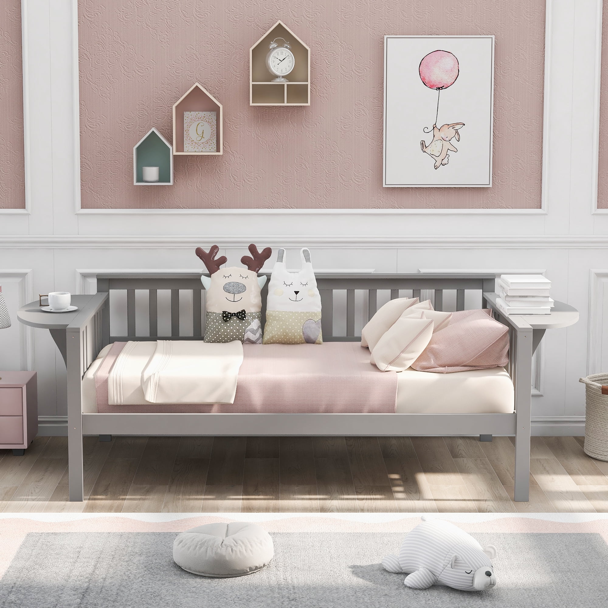 Twin Size Daybed for Kids, Solid Wood Daybed with Rails and Slats ...