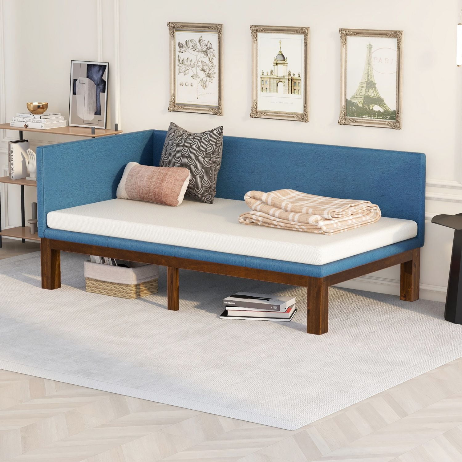 Twin Size Daybed, Linen Fabric Upholstered Sofa Bed with Underbed ...