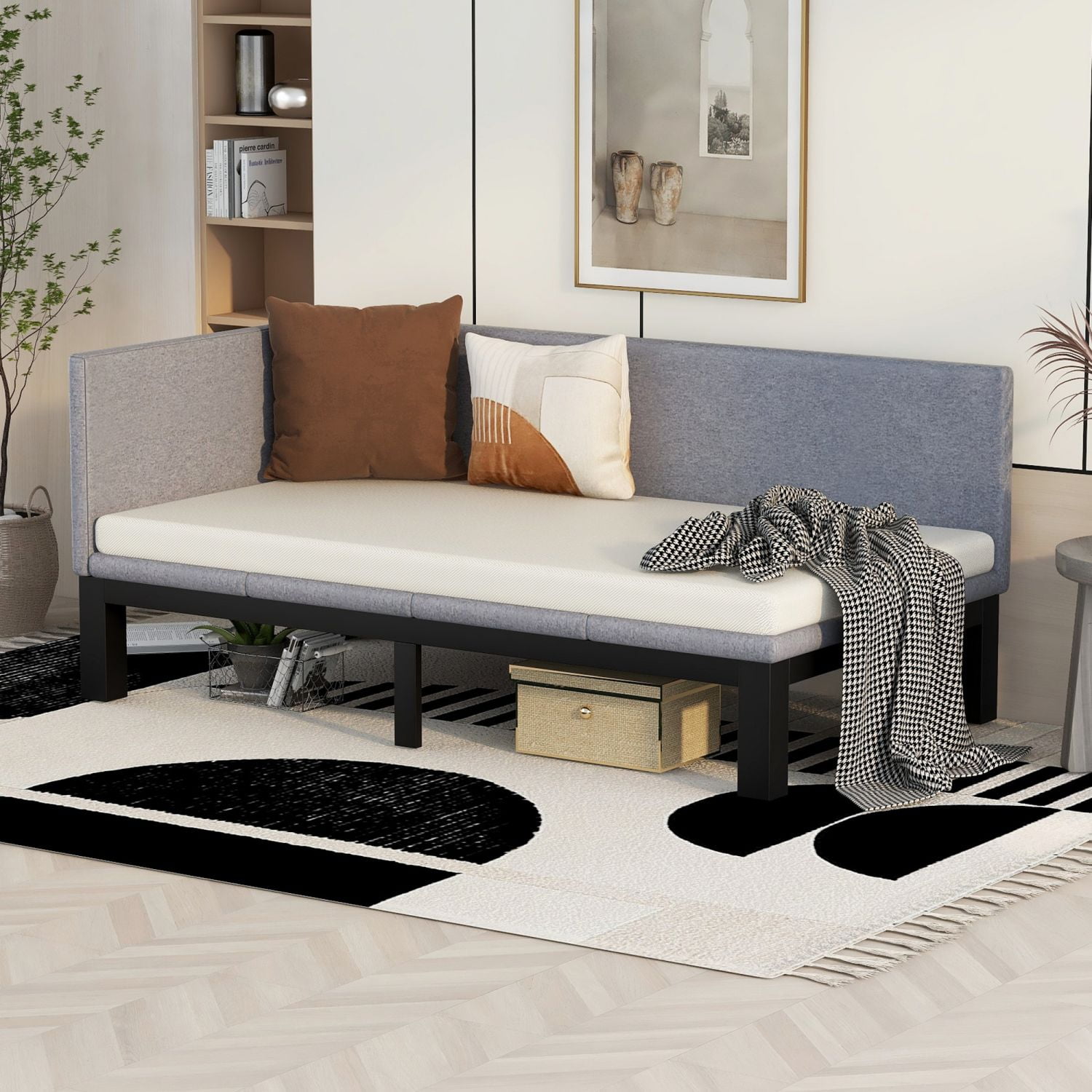 Twin Size Daybed, Linen Fabric Upholstered Sofa Bed with Underbed ...