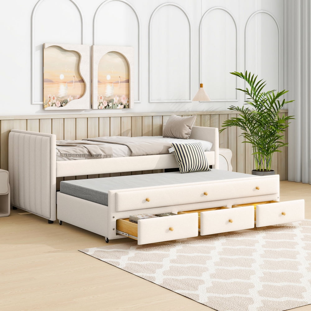 Twin Size Daybed, Modern Velvet Upholstered Platform Bed Frame with ...