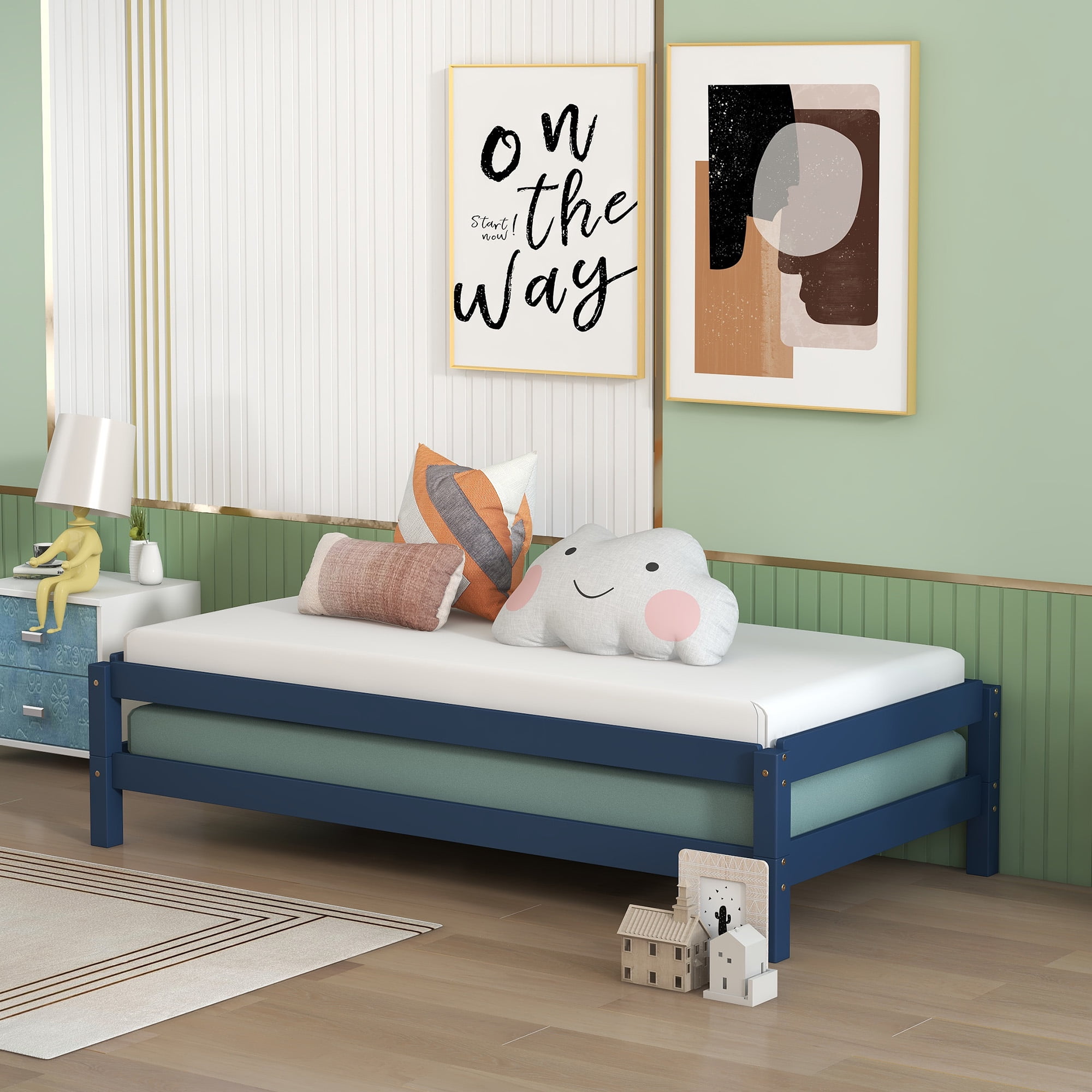 Twin Size Daybed, Solid Wood Platform Bed Frame with 8 Slats Supports ...