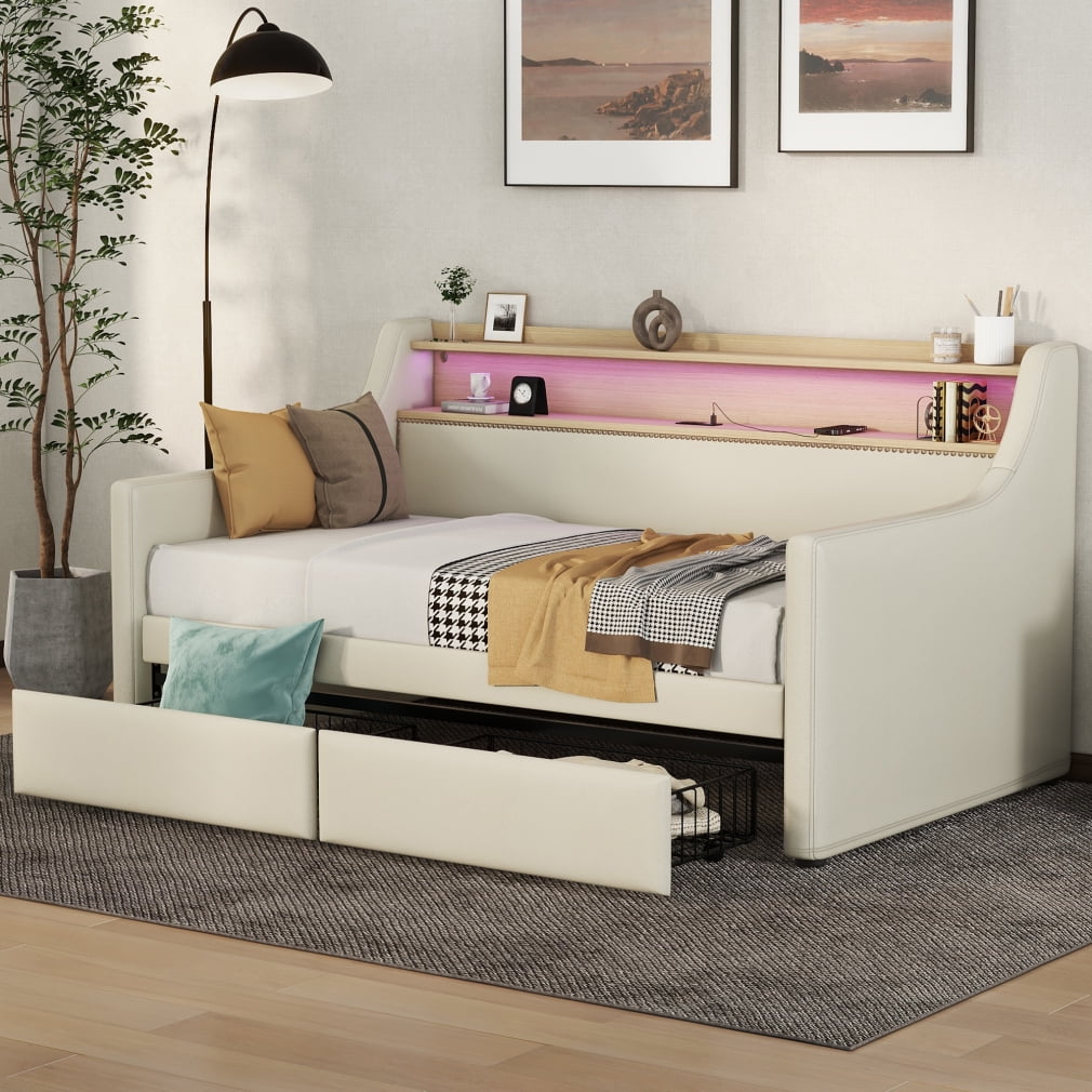Twin Size Daybed with Storage Drawers, Upholstered Day Bed Frame Velvet ...
