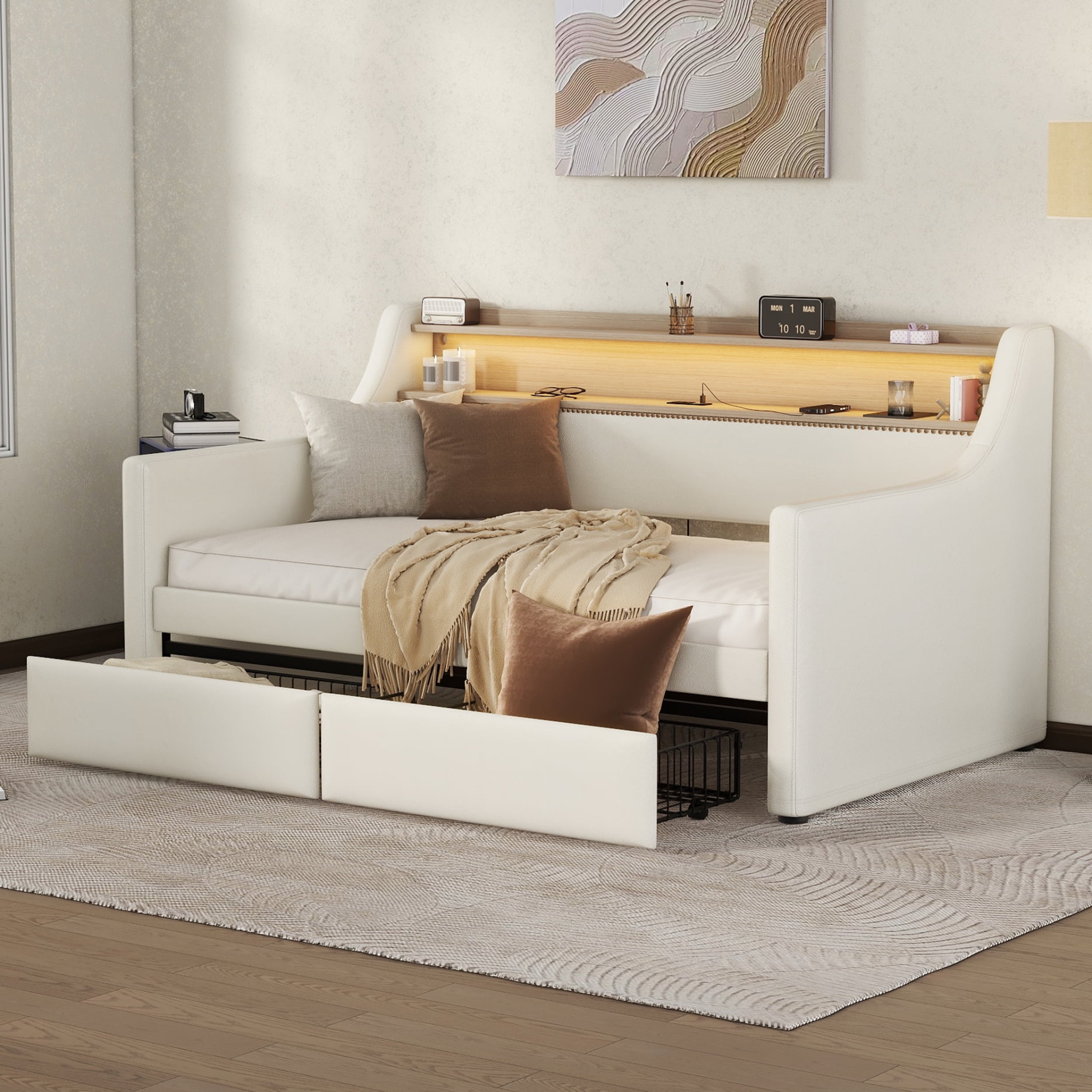 Twin Size Daybed with Storage Drawers, Upholstered Day Bed Frame Velvet ...