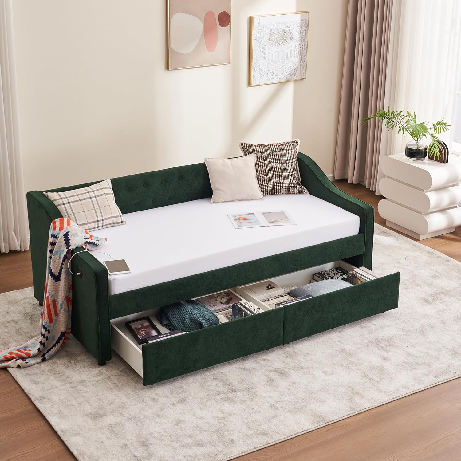 Twin Size Daybed with Storage, Upholstered Day Bed Frame with Drawers ...