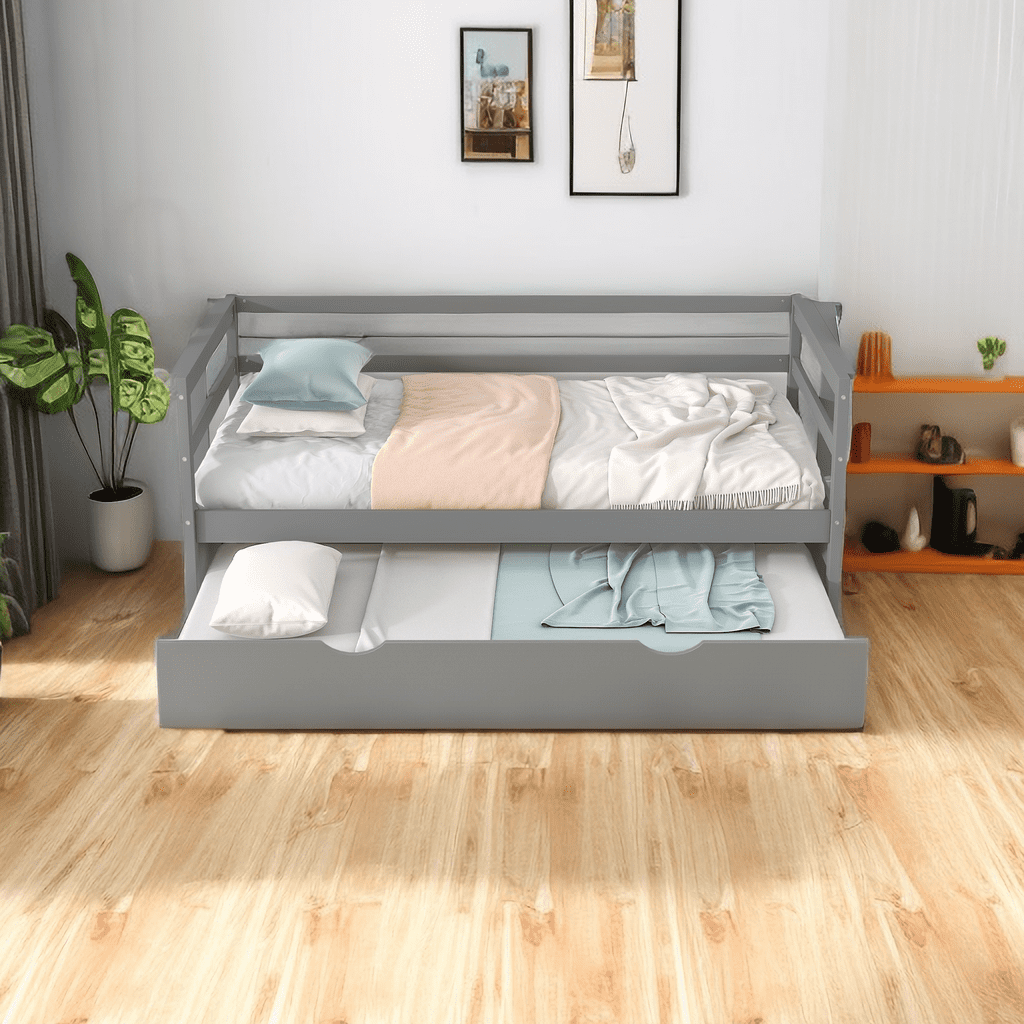 Twin Size Daybed with Trundle and Foldable Shelves on Both Sides ...