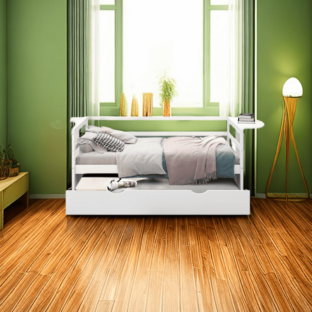 Twin Size Daybed with Trundle and Foldable Shelves on Both Sides ...