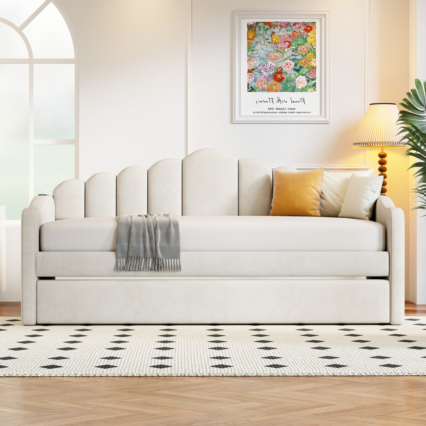 Twin Size Daybed with Trundle, Velvet Upholstered Daybed Frame with USB ...