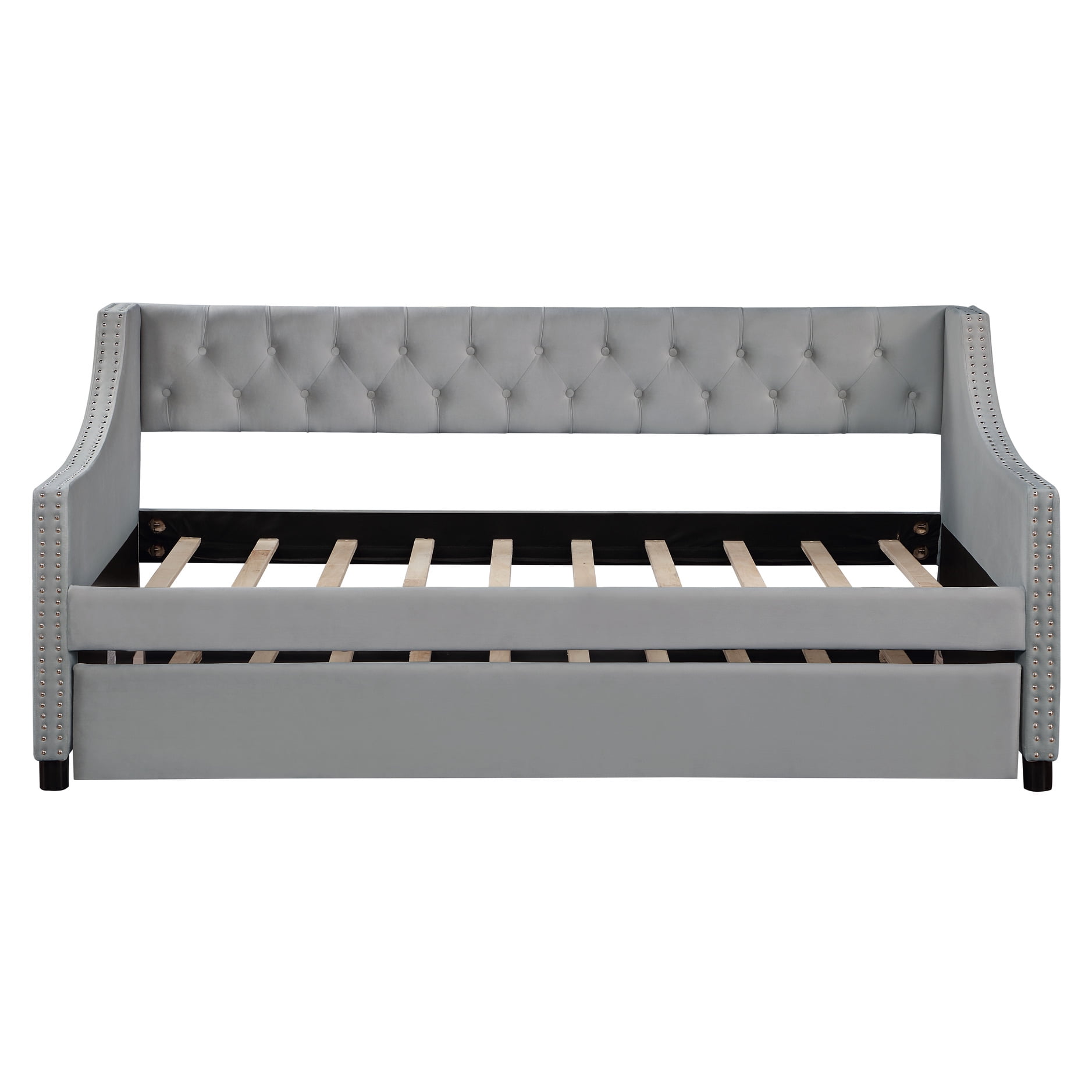 Twin Size Daybed With Trundle, Wood Bedframe Spotlighting Button ...