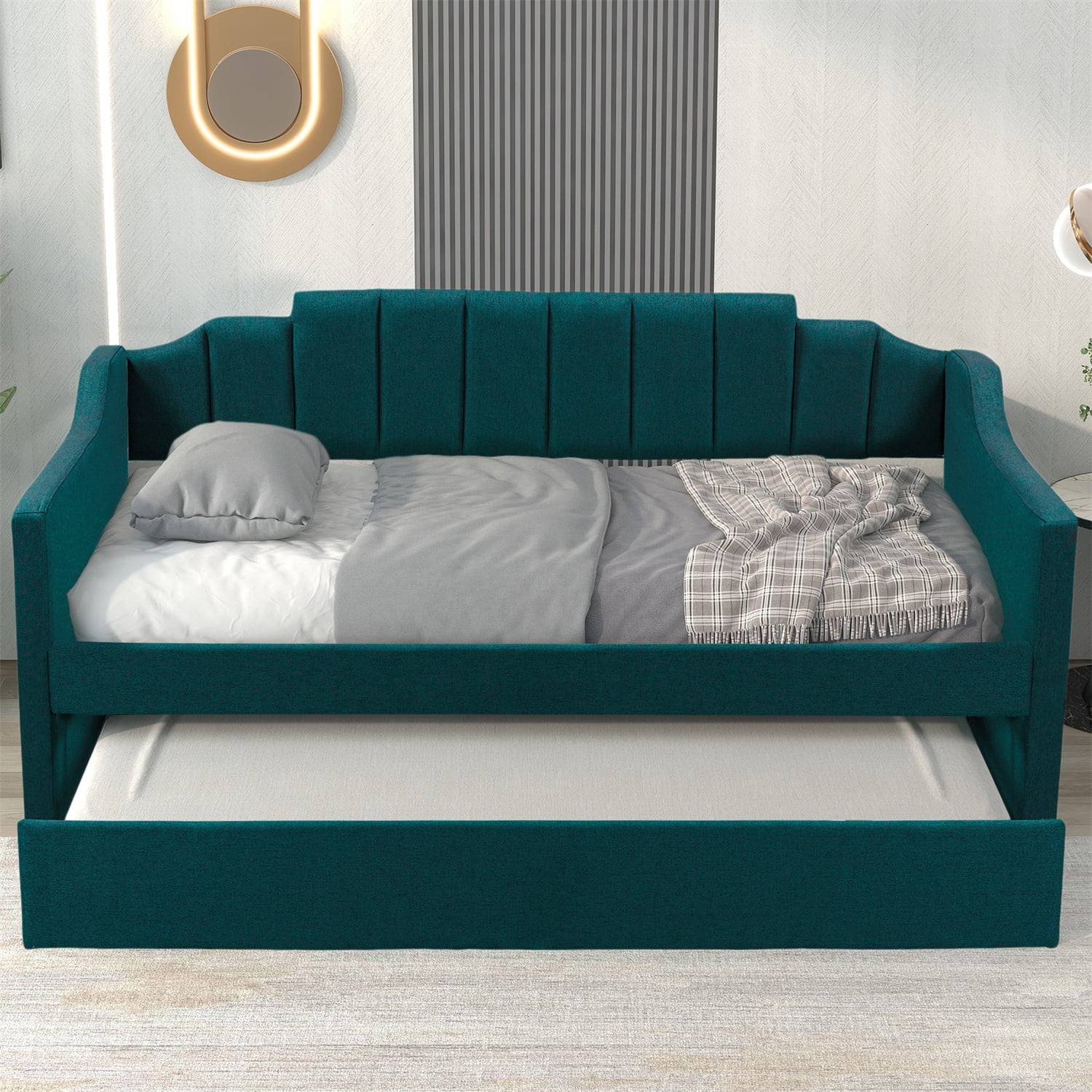 Twin Size Daybed with Trundle, Wood Daybed Frame with Armest and Back ...