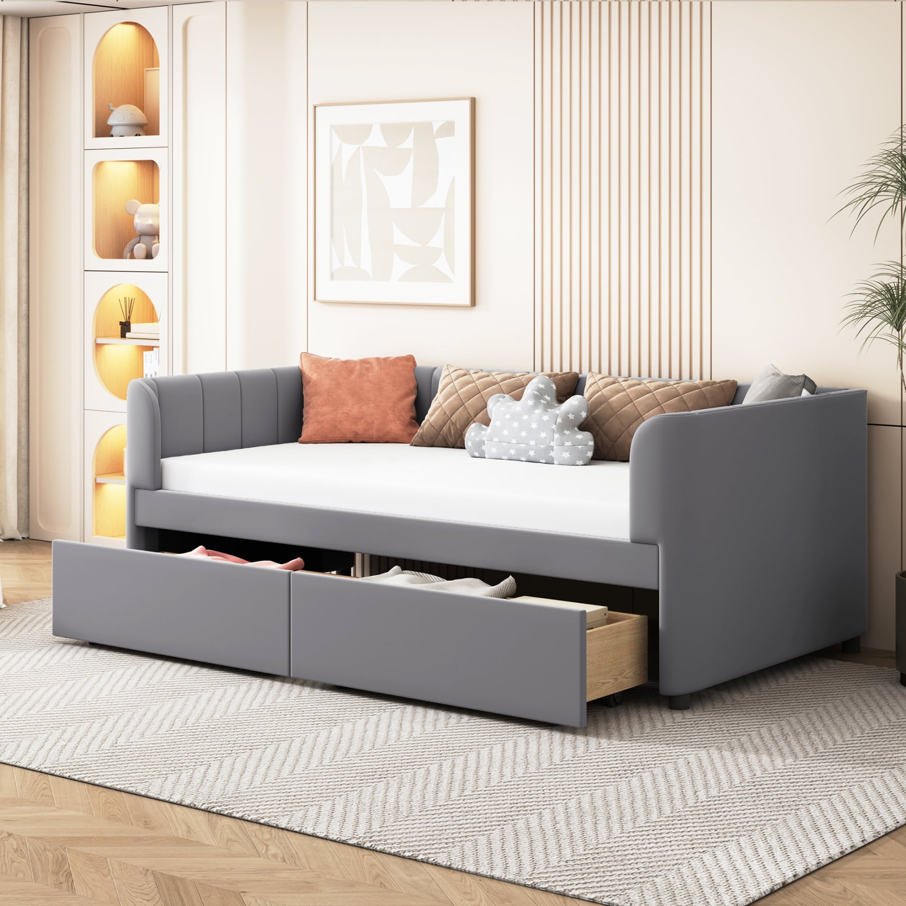 Twin Size Daybed with Two Storage Drawers and Ergonomic Design Backrest ...