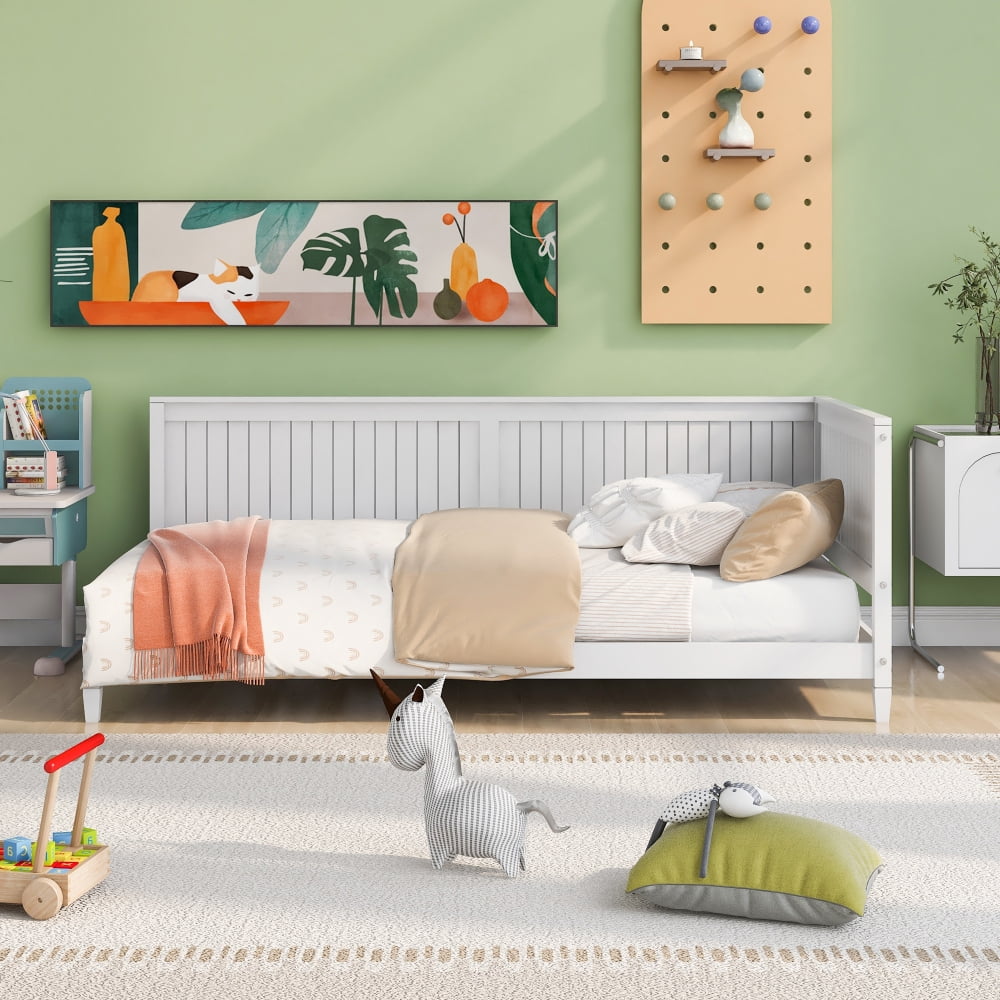 Twin Size Daybed, Wooden Low Platform Bed Frame with L-shaped Headboard ...