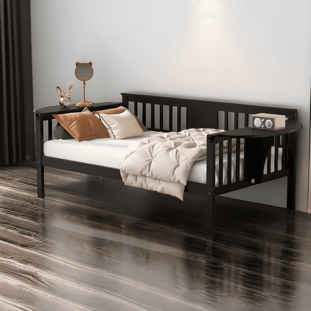 Twin Size Daybed, Wooden Platform Bed Frame with Three Sides Handrails ...