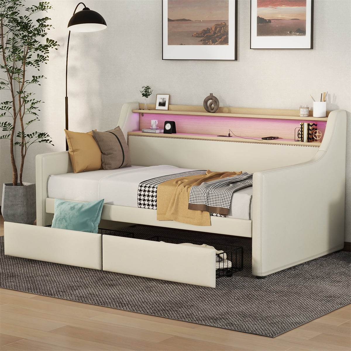 Twin Size Daybed with 2 Drawers for Kids Teens, Upholstered Storage ...