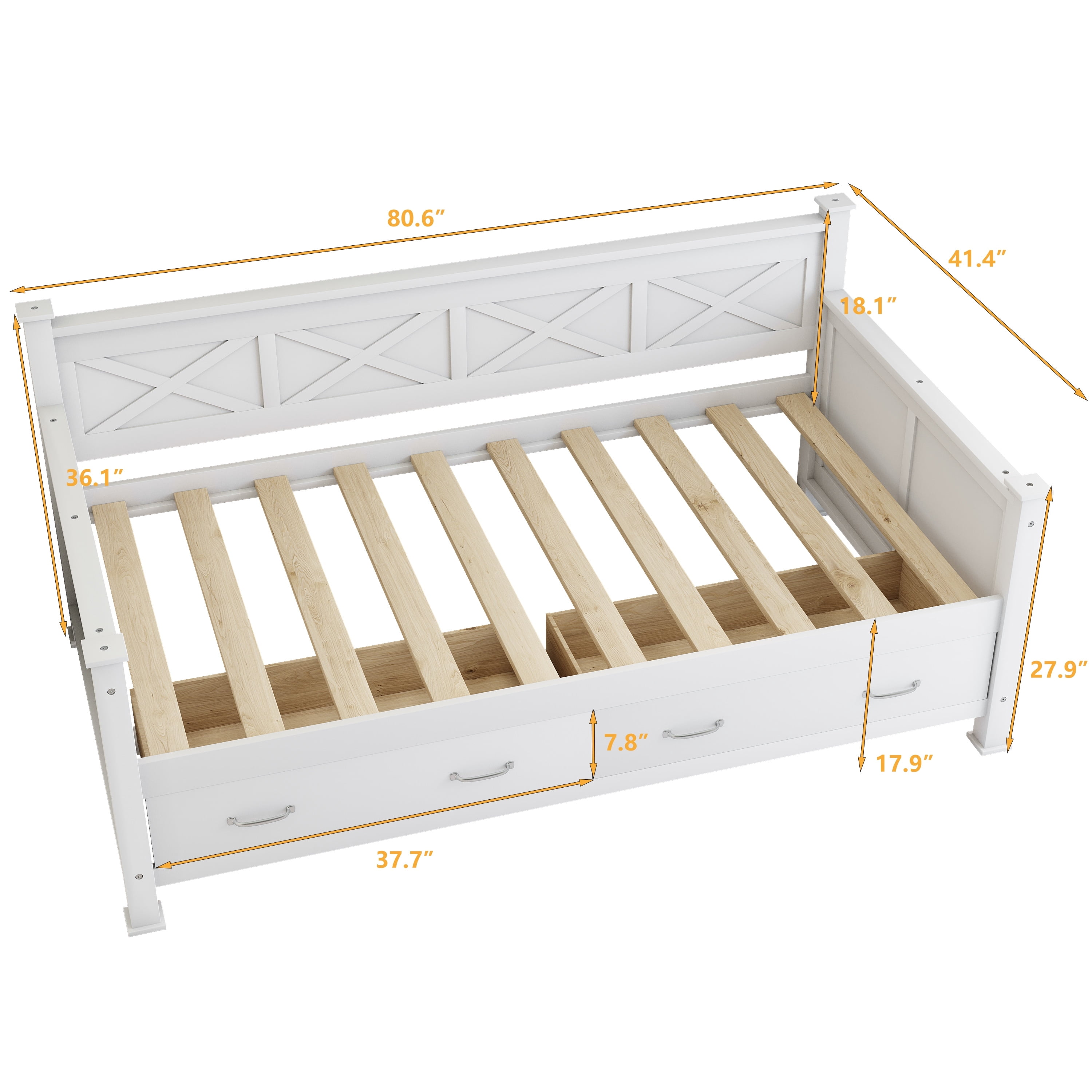 Twin Size Daybed with 2 Large Drawers, X-shaped Frame, Modern and ...