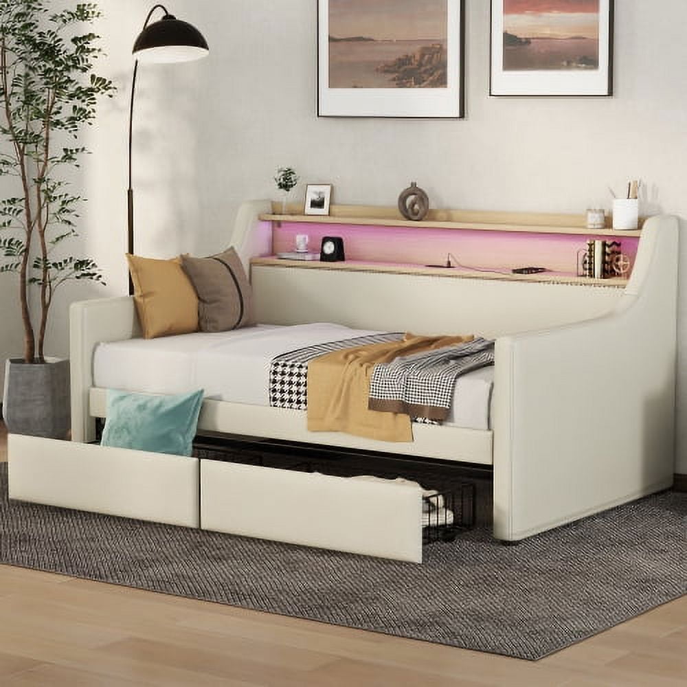 Twin Size Daybed with Storage Drawers, Upholstered Daybed with Charging ...