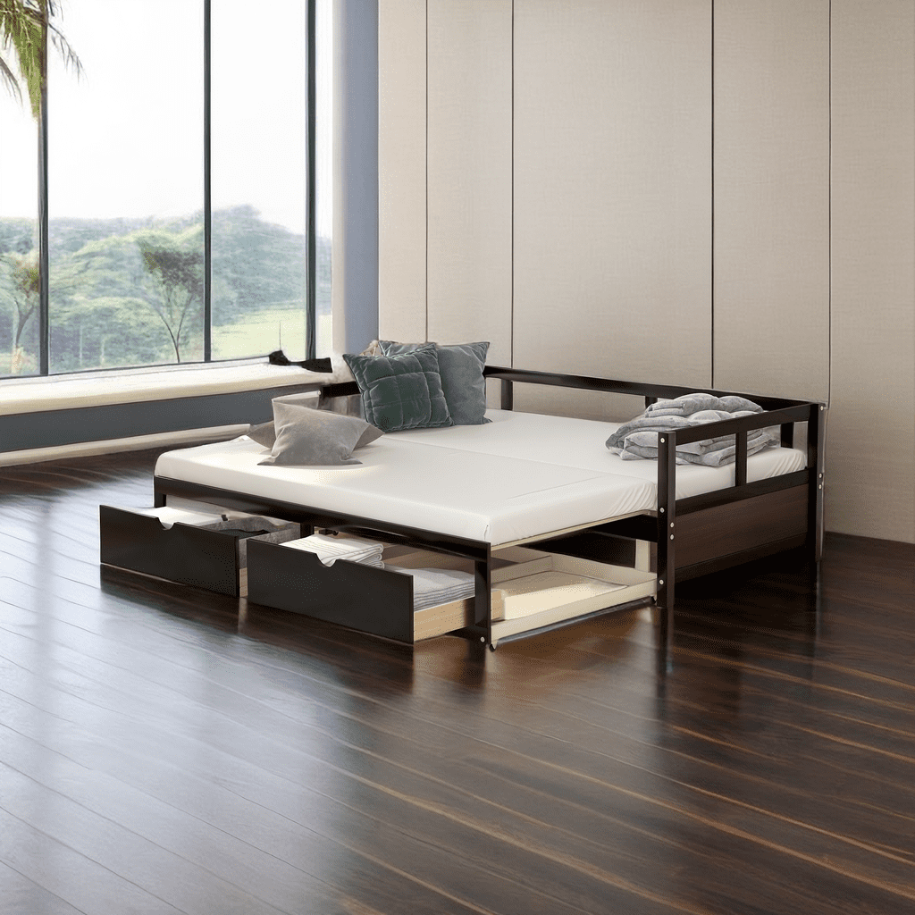 Twin Size Daybed with Trundle Bed & 2 Storage Drawers, Wooden ...