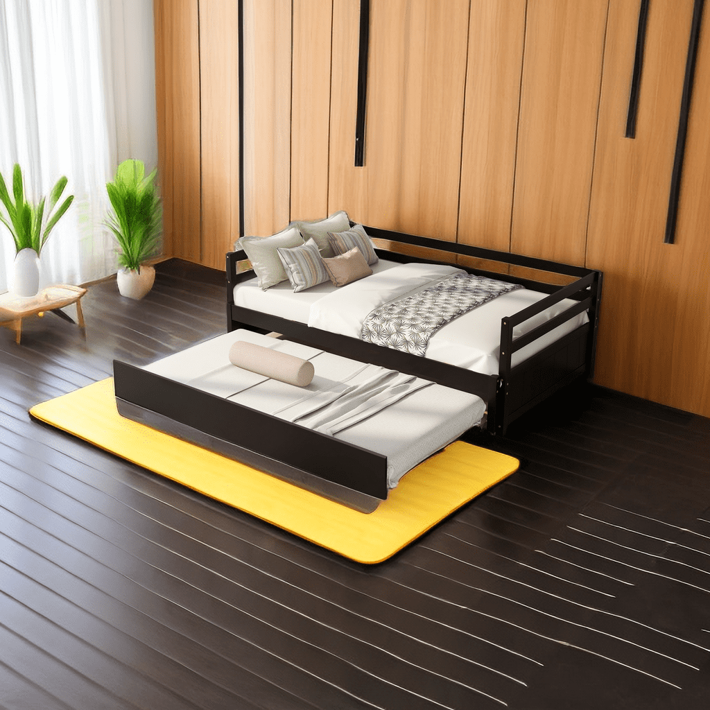 Twin Size Daybed with Trundle, Wood Extendable Day Bed Frame Twin to ...