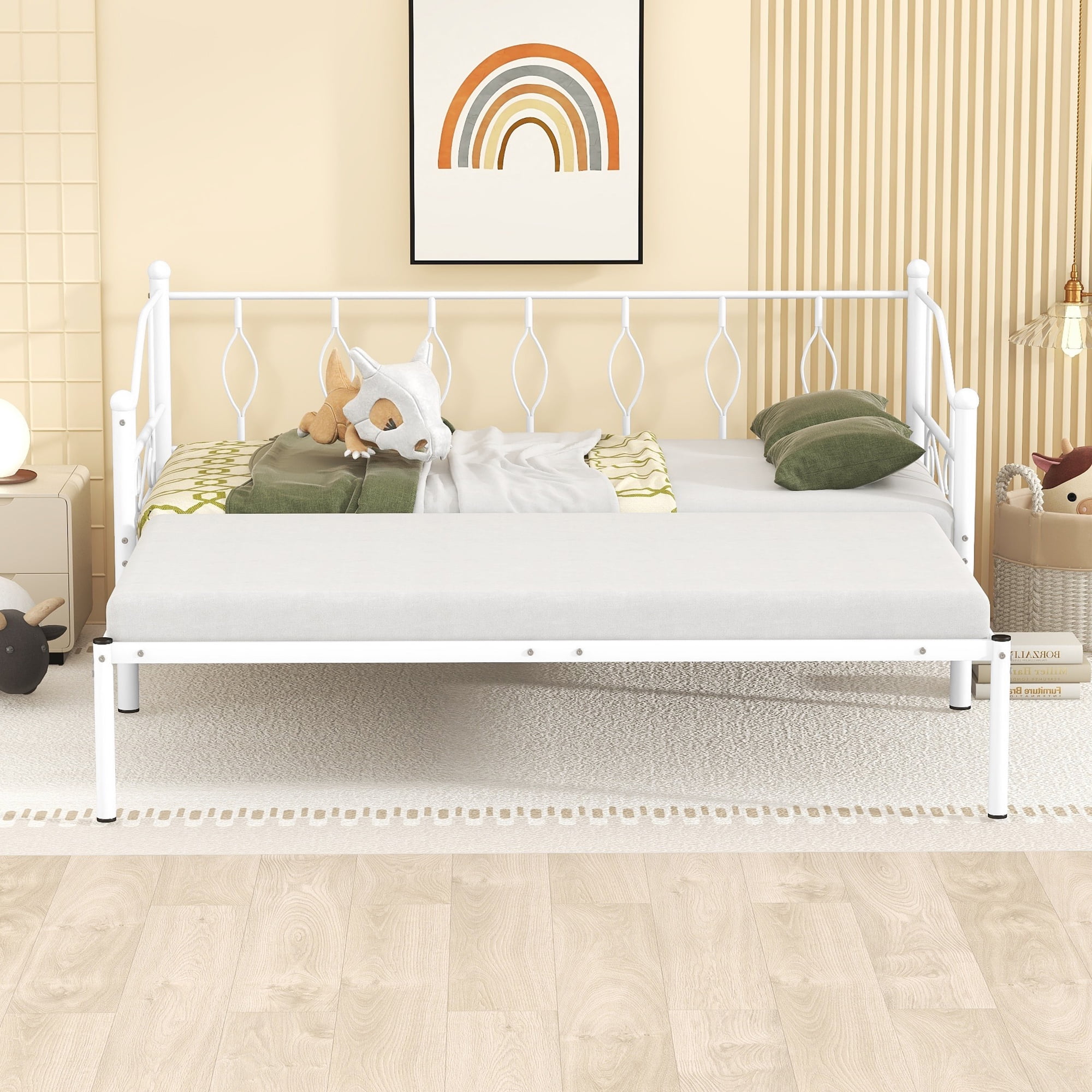 Twin Size Extendable Daybed with Trundle, Extending Metal Sofa Bed ...