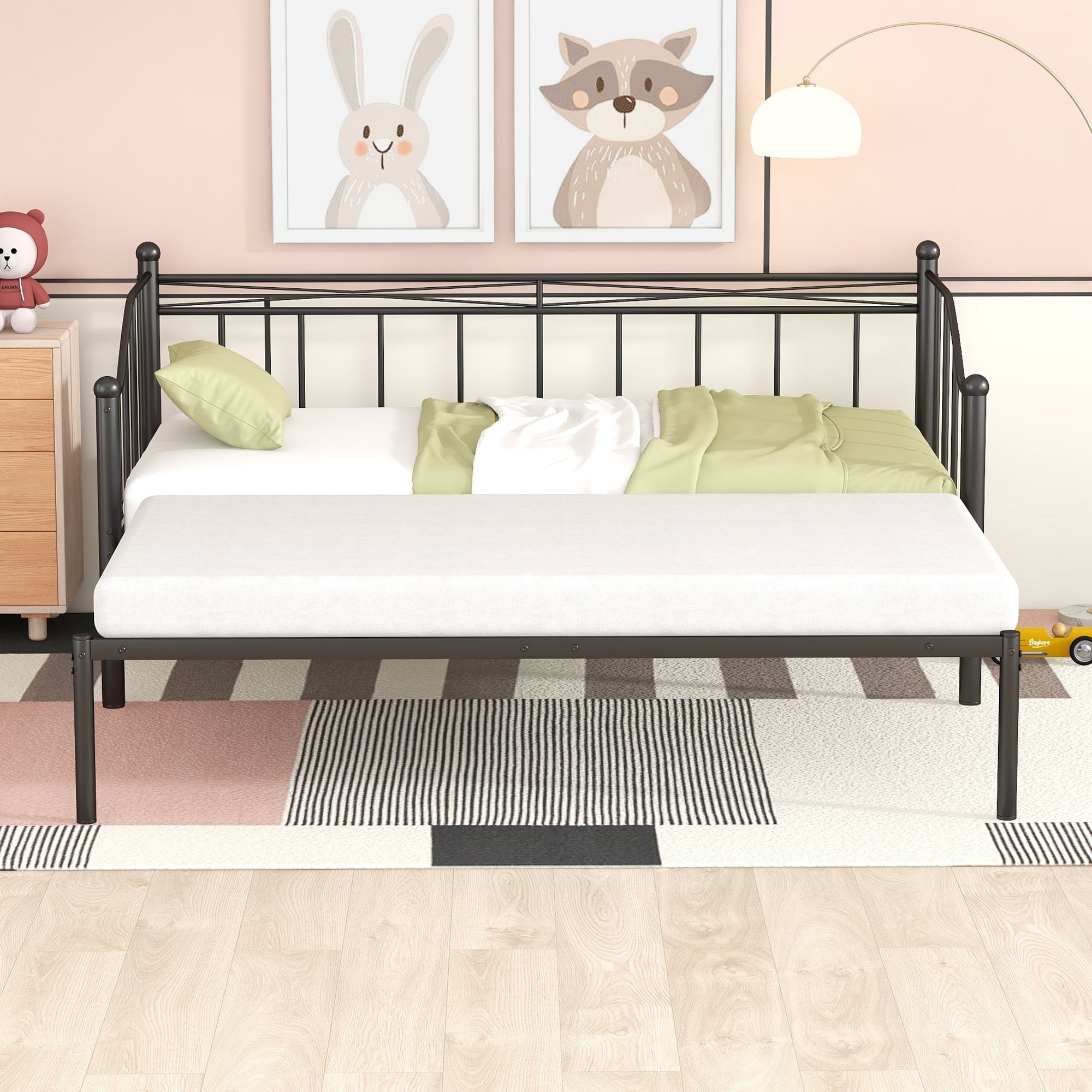 Twin Size Extendable Daybed with Trundle, Extending Metal Sofa Bed ...
