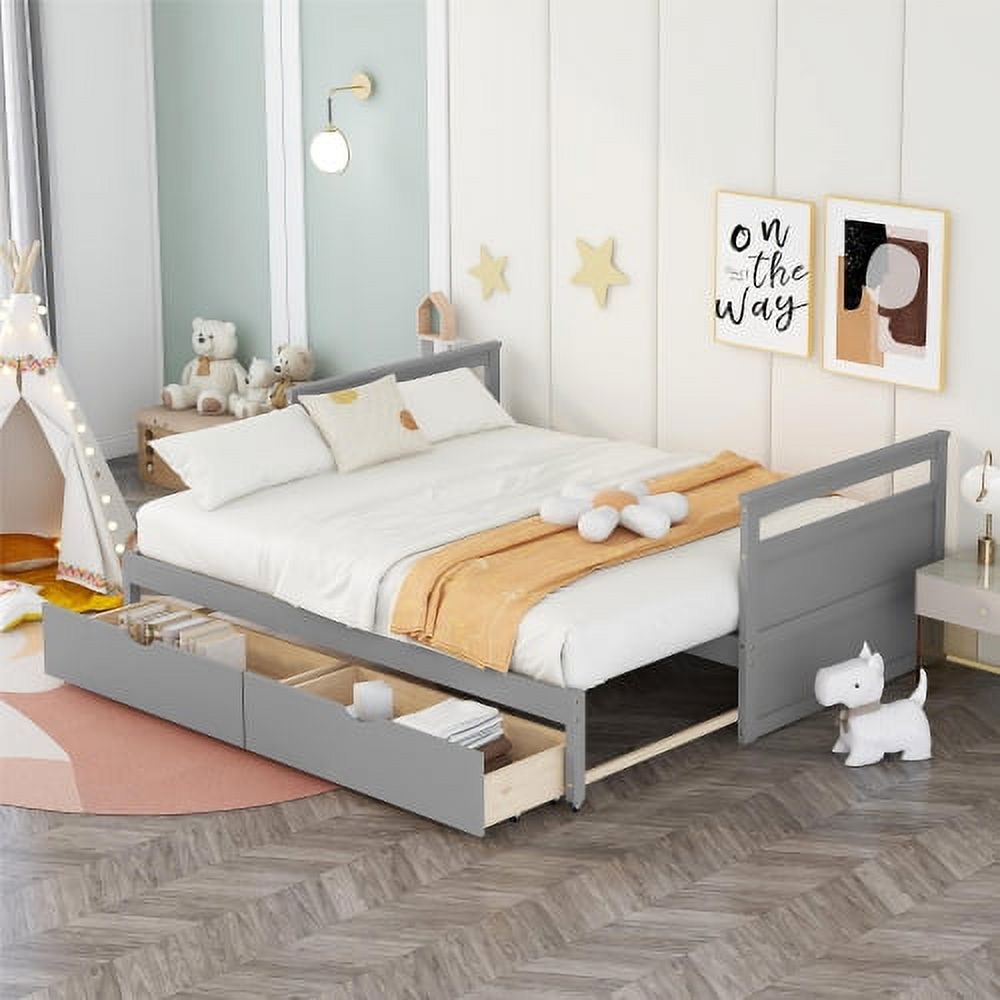Triple Tree Pinewood Extendable Twin Daybeds with Trundle Gray ...