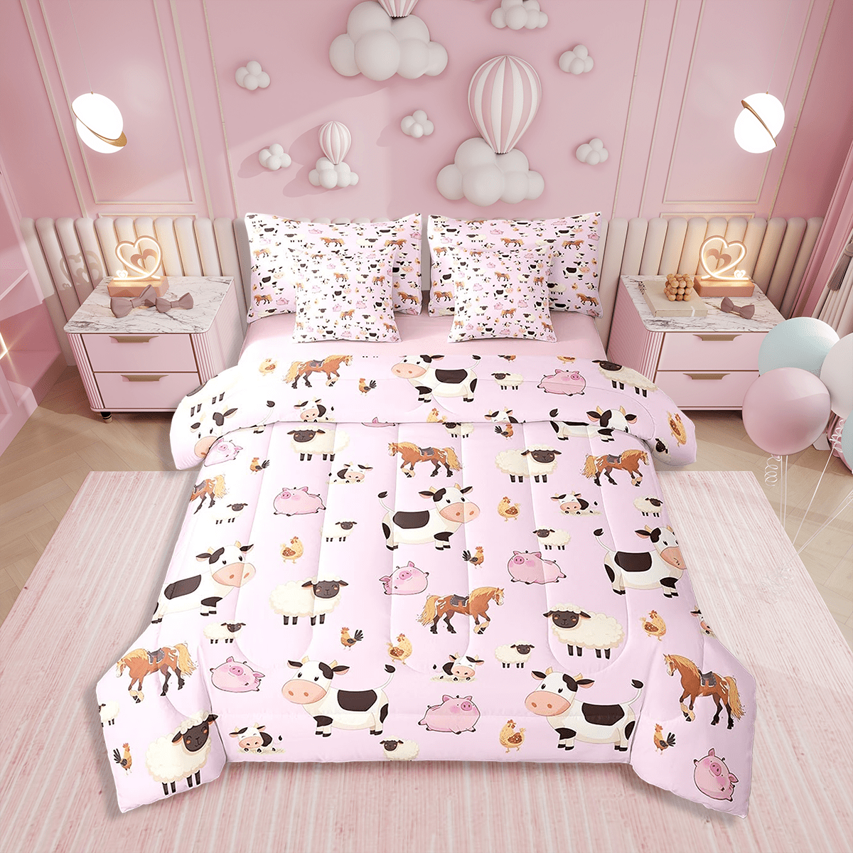 Twin Size Farm Animal Comforter Set with Sheets Cartoon Animals 7 Piece ...