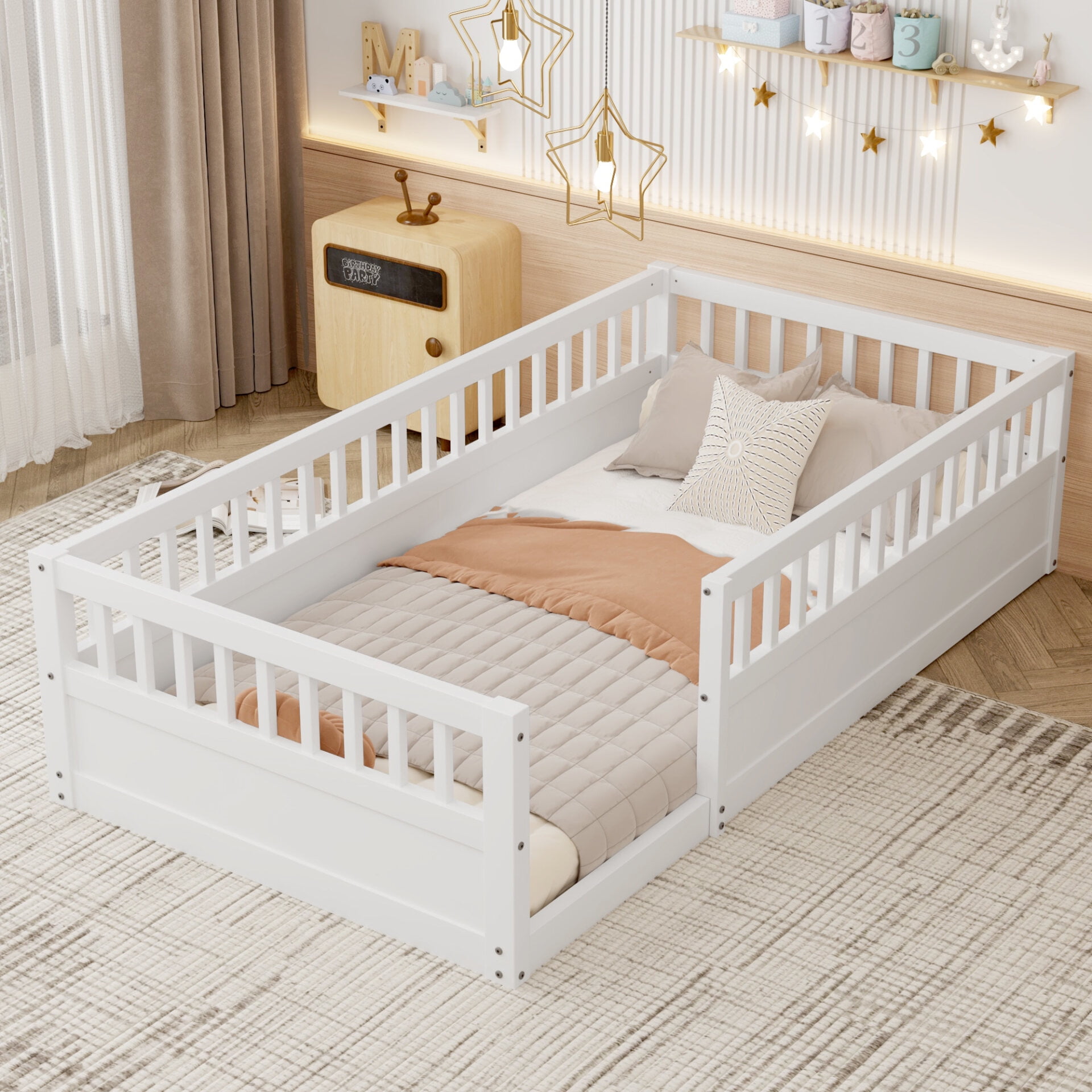 Twin Size Floor Bed for Kids, Sturdy Montessori Bed Frame with Safety ...