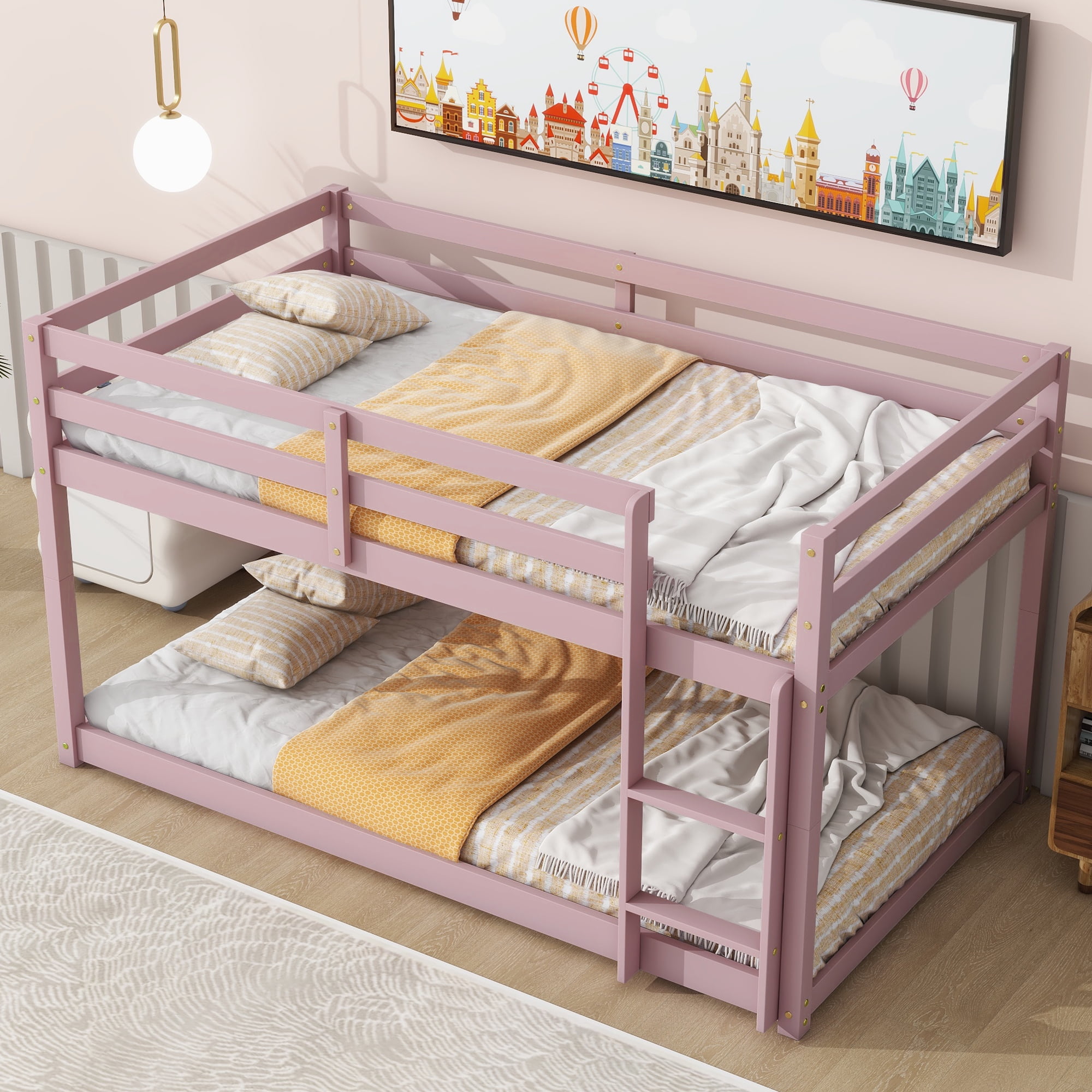 Twin Size Floor Bunk Bed, Pink - Walmart.com
