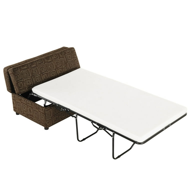 Merax Brown Twin Size Folding Ottoman Sleeper Sofa Mattress Convertible Guest Bed for Living Room Apartment