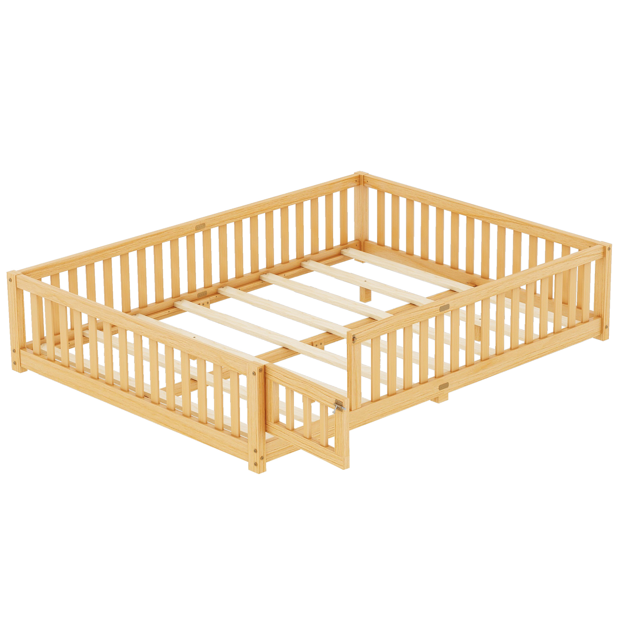 Twin Size/ Full Size Toddler Floor Bed Frame with Safety Guardrails ...