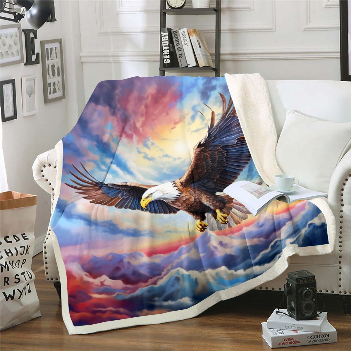 Twin Size Fuzzy Blanket Eagle Throw Blanket Bird Print Fleece Blanket ...