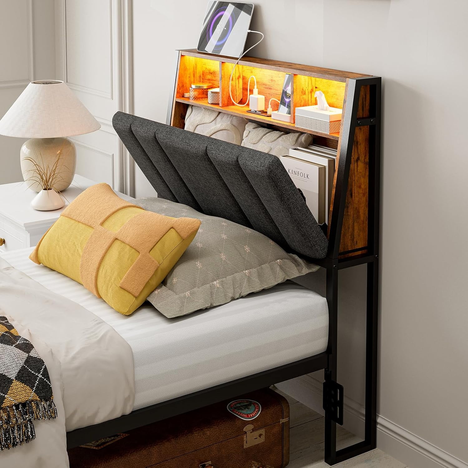 Twin Size Hidden Storage Headboard Only, Ergonomic Upholstered Twin ...