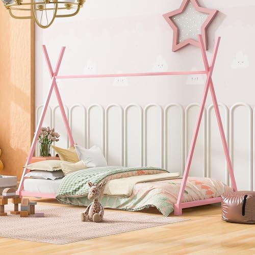 Twin Size House Beds, Metal Floor Bed Frame, Triangle Structure, Kids ...
